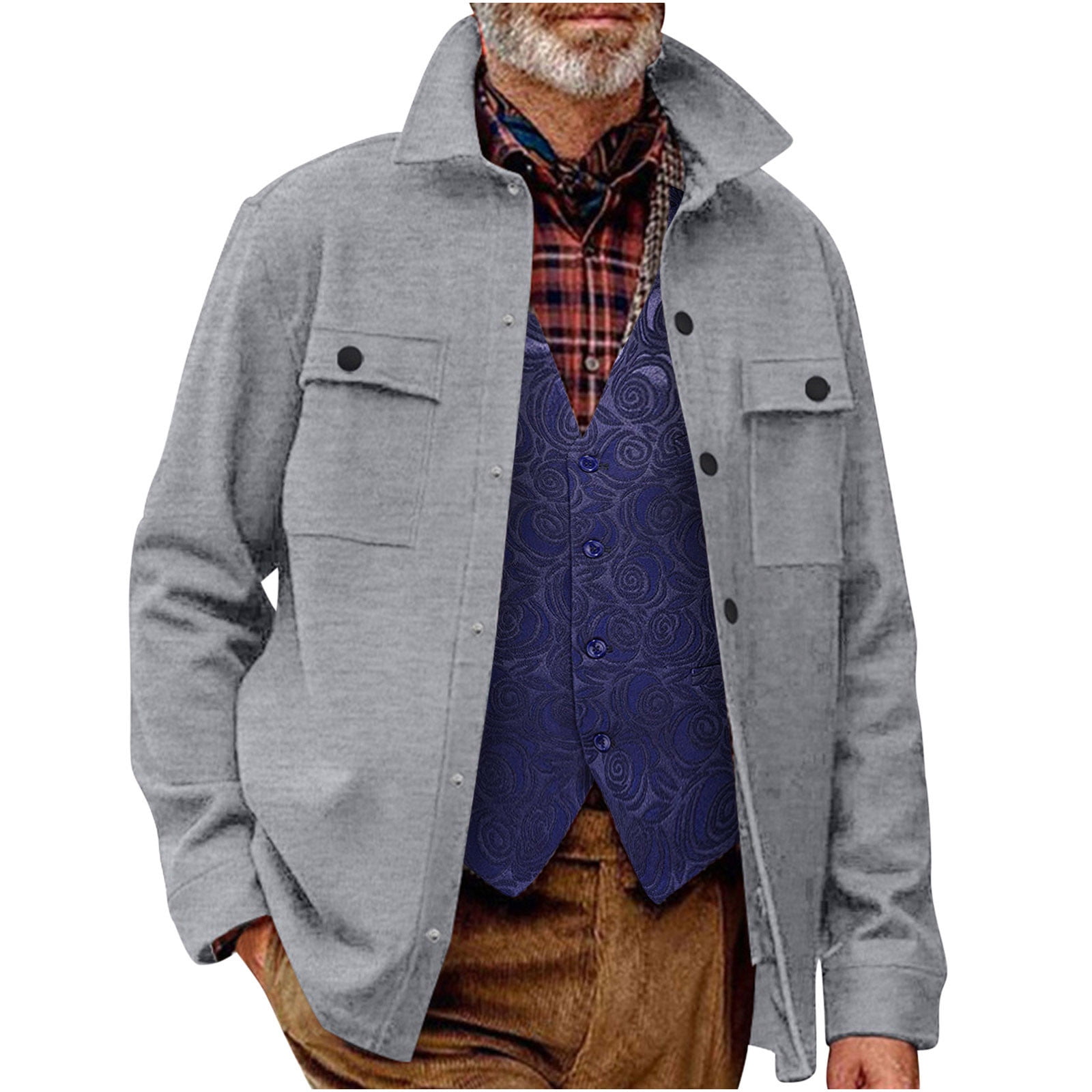 CHEEREAM Men's Sherpa Shirt Jacket Stand Collar Flannel Shackets Casual ...