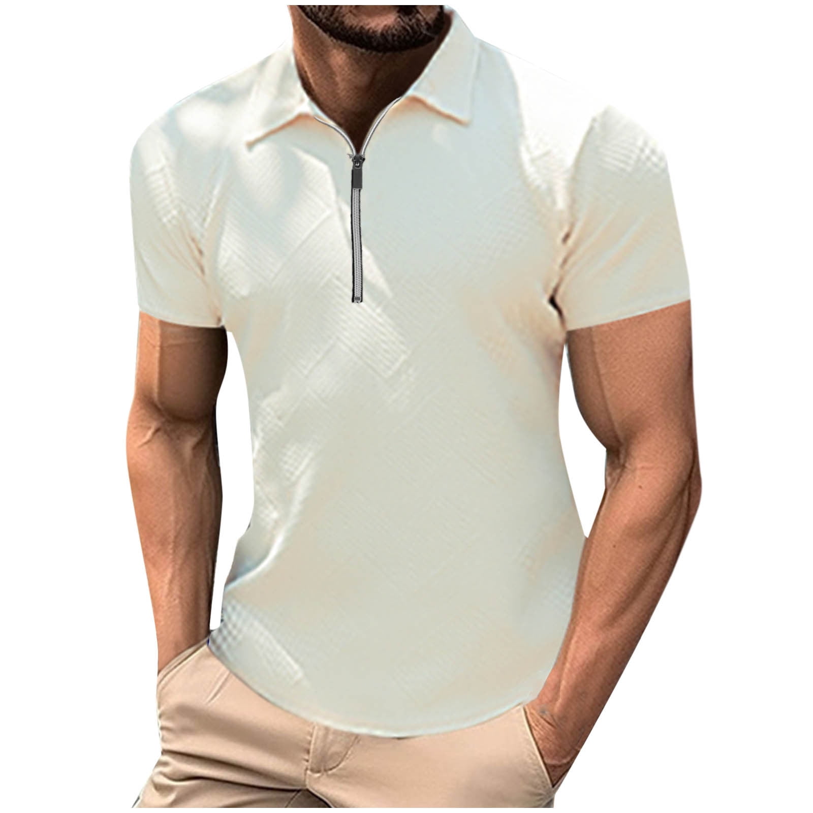 CHEEREAM Men's Short Sleeve Polo Shirts Zipper Knit Collar Shirt ...