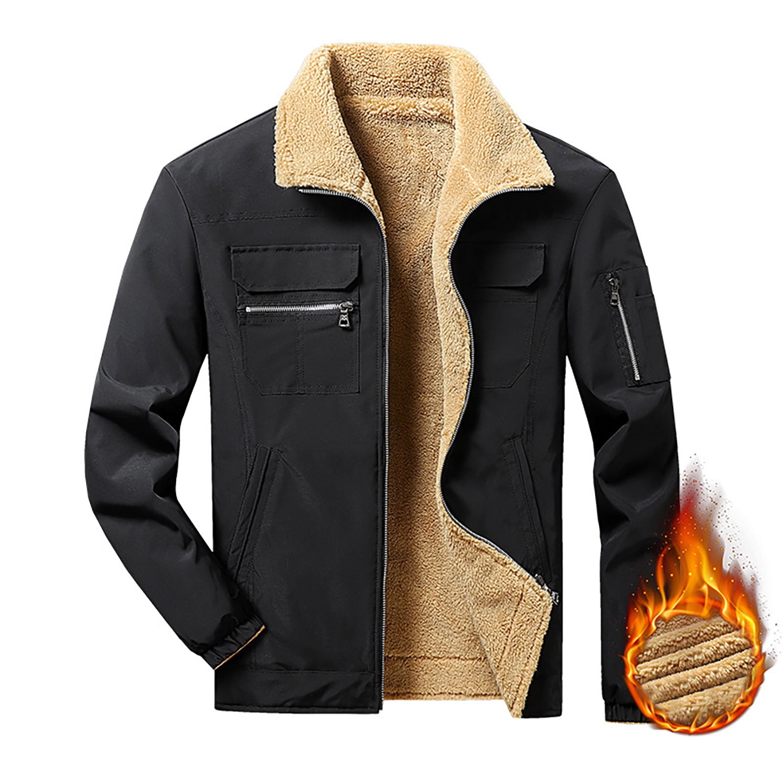 CHEEREAM Men's Winter Jacket Fleece Lined Cotton Sherpa Trucker Jacket ...