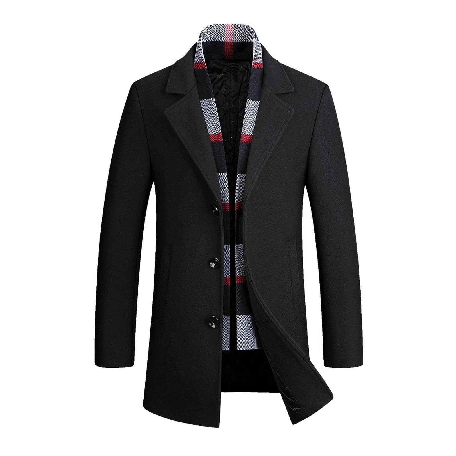 CHEEREAM Men's Wool Blend Coat with Detachable Plaid Scarfs Notched ...