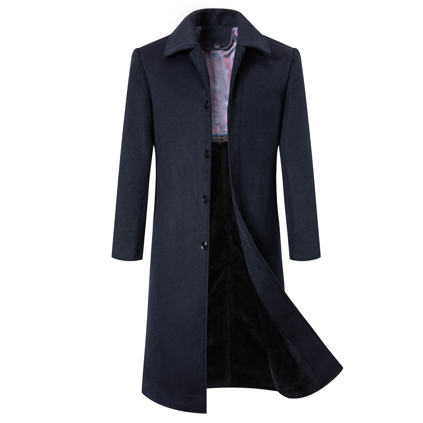 CHEEREAM Men's Wool Blend Pea Coat Full Length Overcoat Single Breasted ...