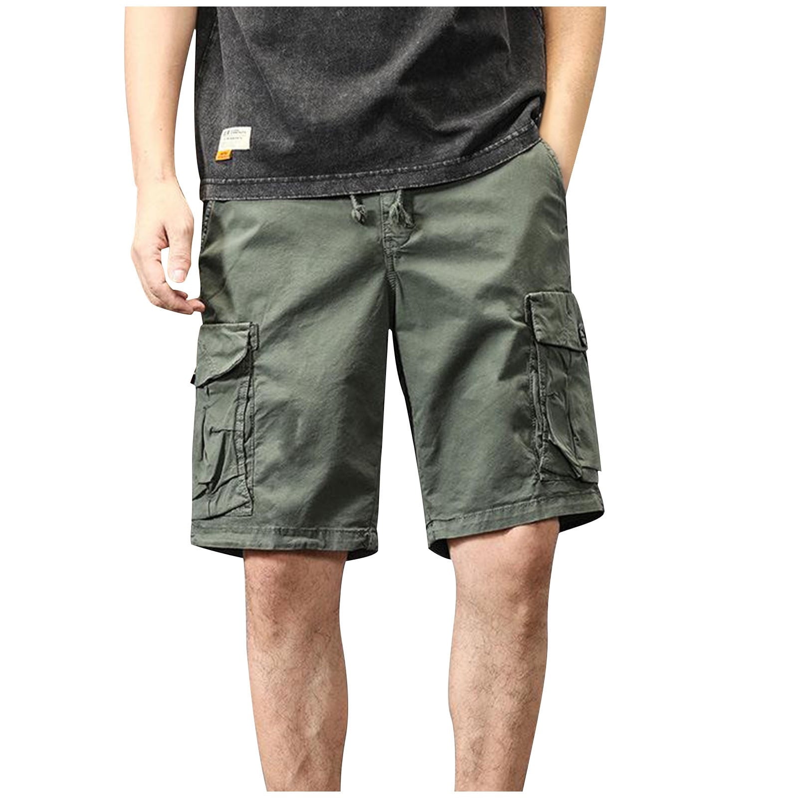 CHEEREAM Mens Army Tactical Military Cargo Shorts Drawsting Waist Work ...