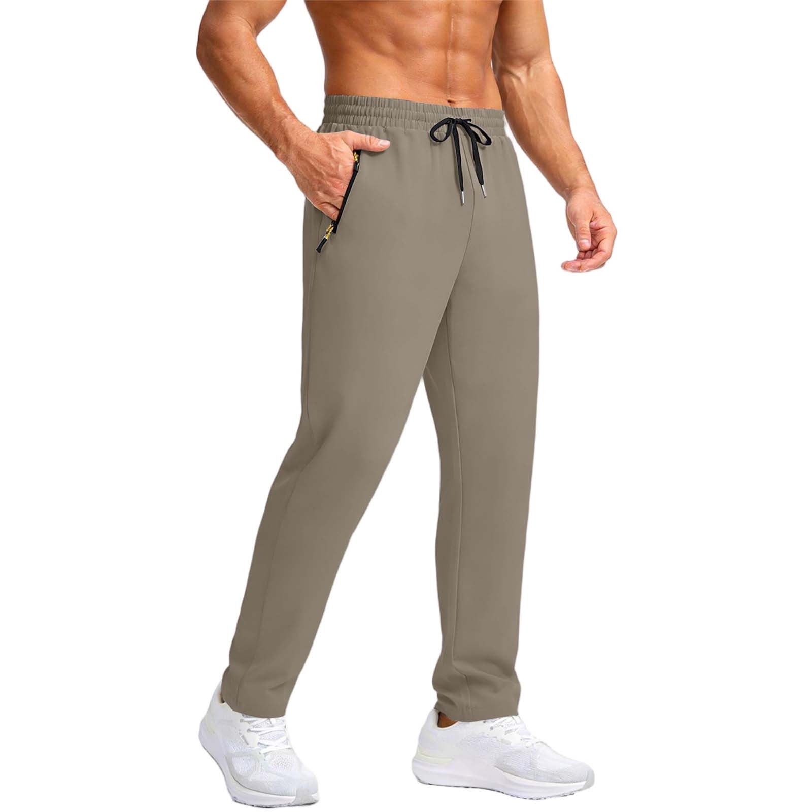 CHEEREAM Mens Athletic Pants Elastic Drawstring Waist Trousers with ...