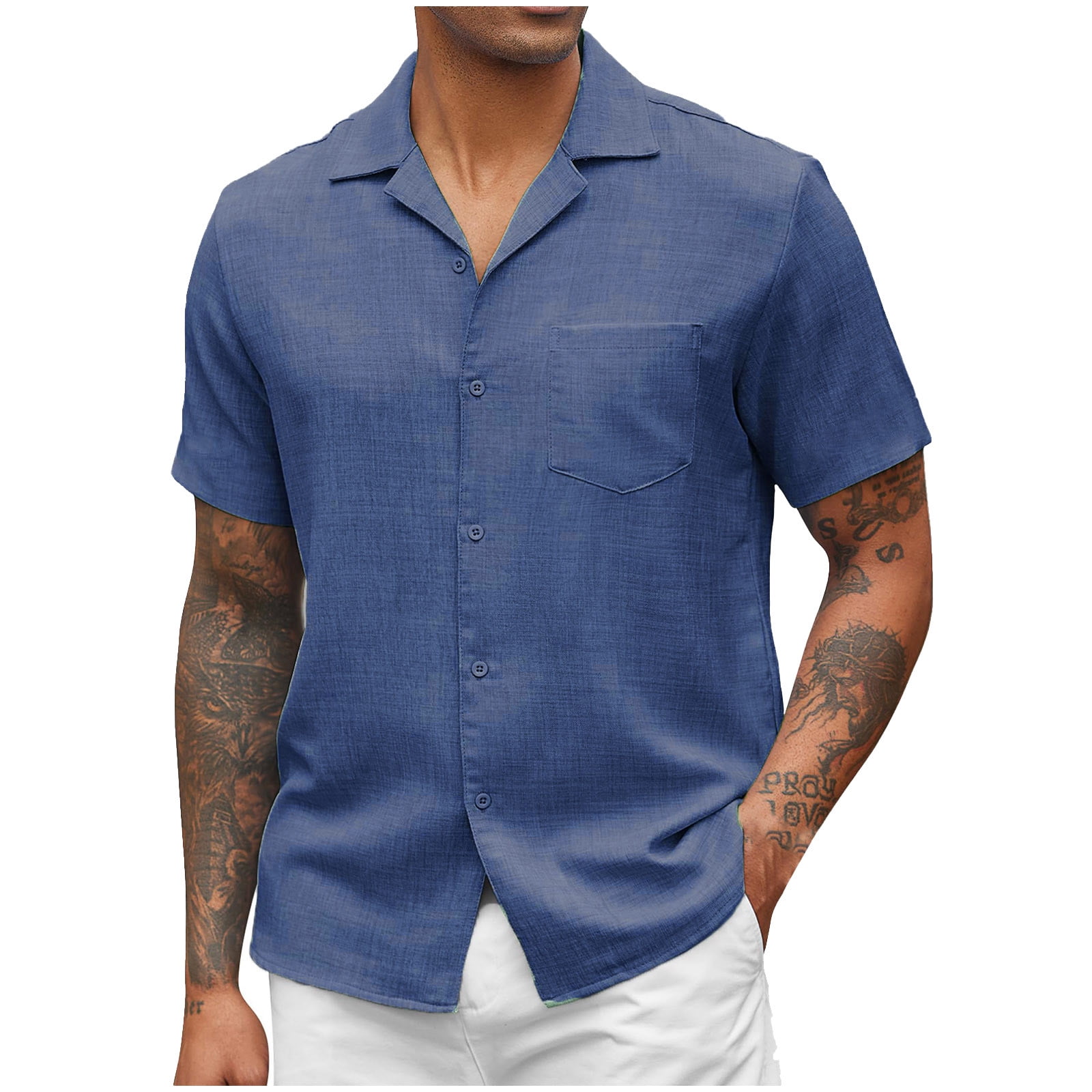 CHEEREAM Mens Button Down Short Sleeve Shirt Casual Shirts Summer Beach ...