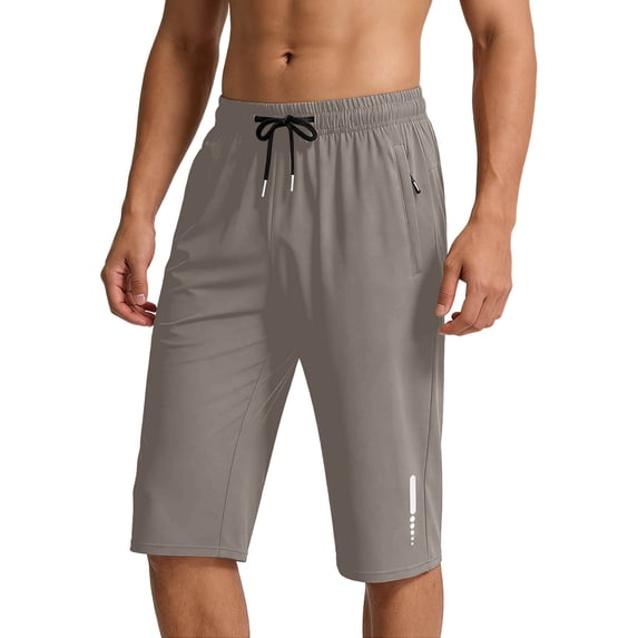 CHEEREAM Mens Capri Pants Sport Elastic Drawstring Waist Straight Leg ...