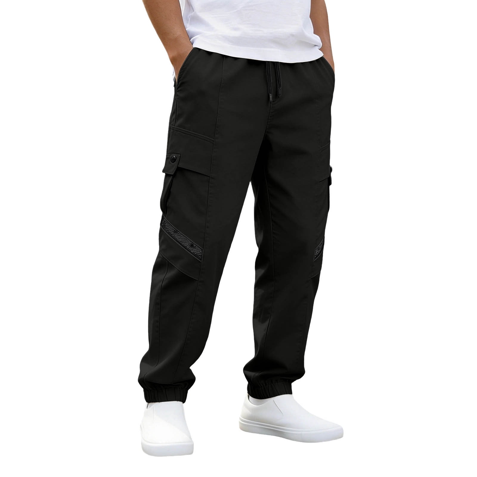 CHEEREAM Mens Causal Pants Straight Leg Elastic Drawstring Waist Side ...