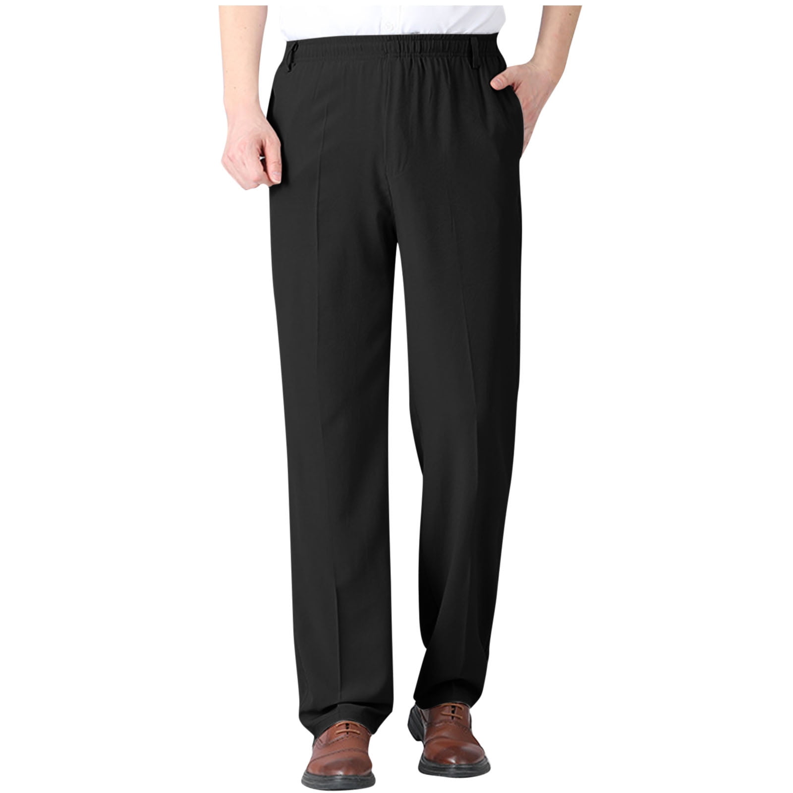CHEEREAM Mens Elastic Waist Pants for Seniors High Stretch Expandable ...