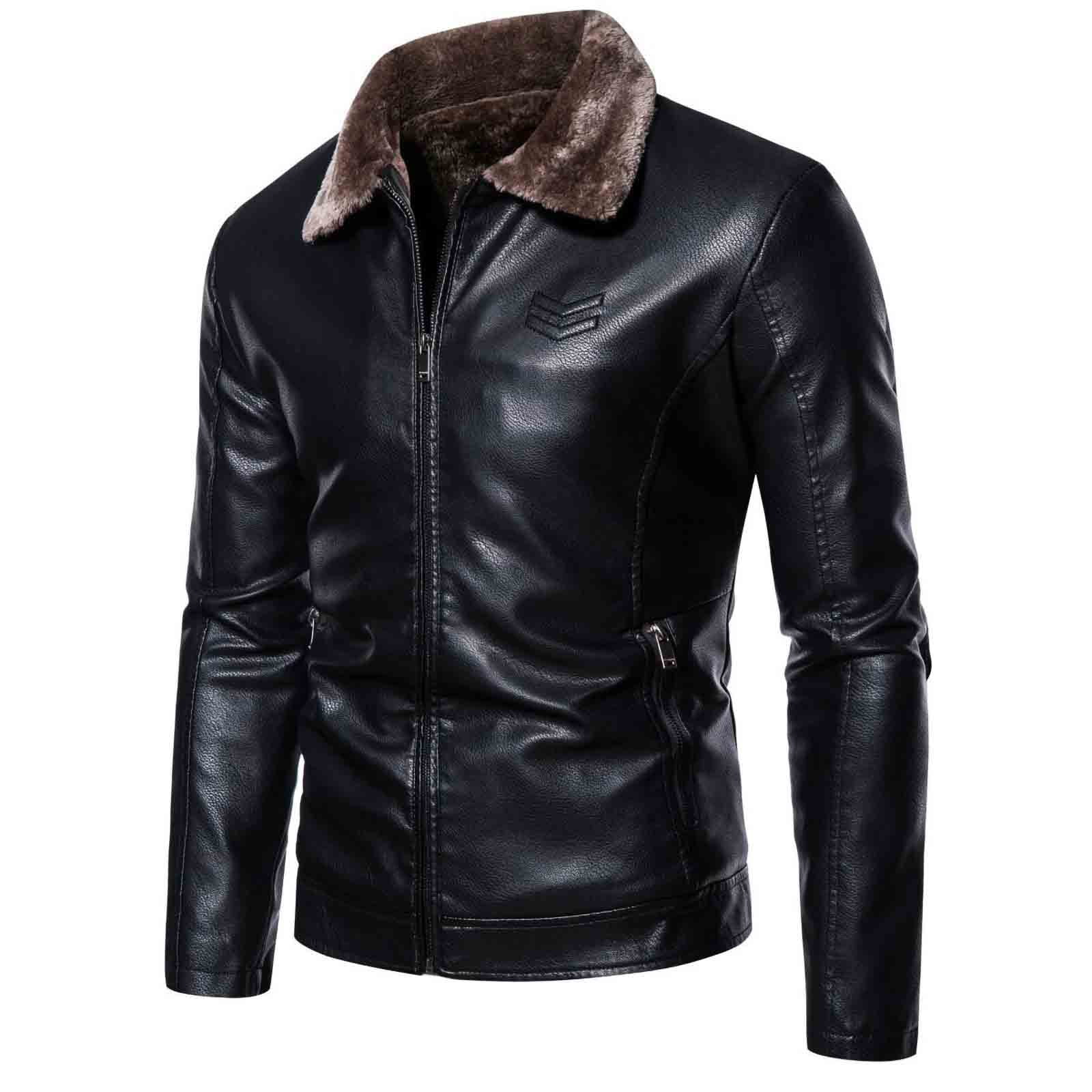 CHEEREAM Mens Faux Shearling Rancher Bomber Jacket Sheepskin Leather ...
