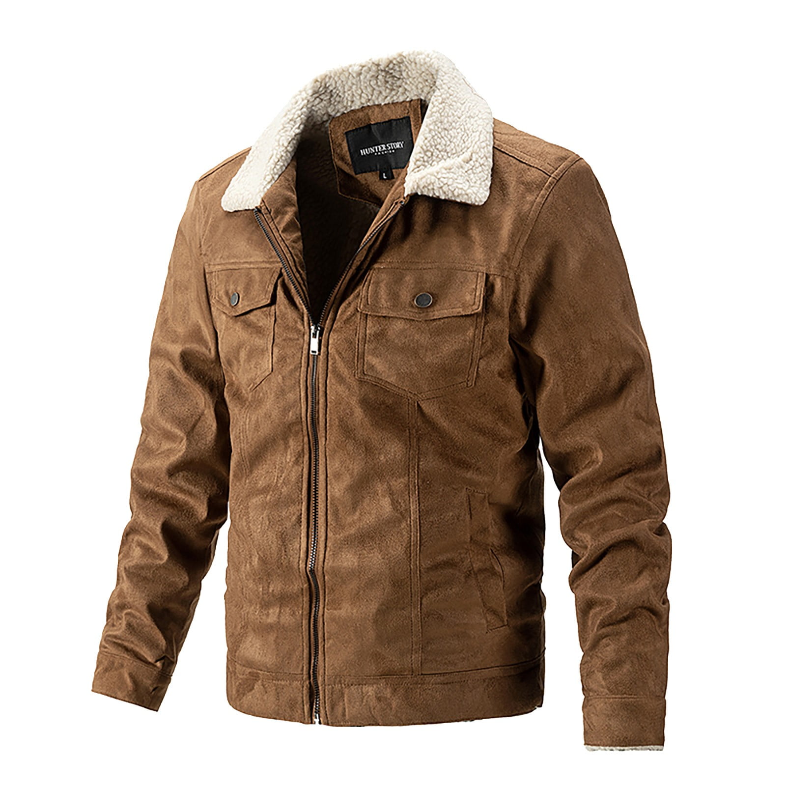 CHEEREAM Mens Faux Shearling Rancher Bomber Jacket Sheepskin Leather ...
