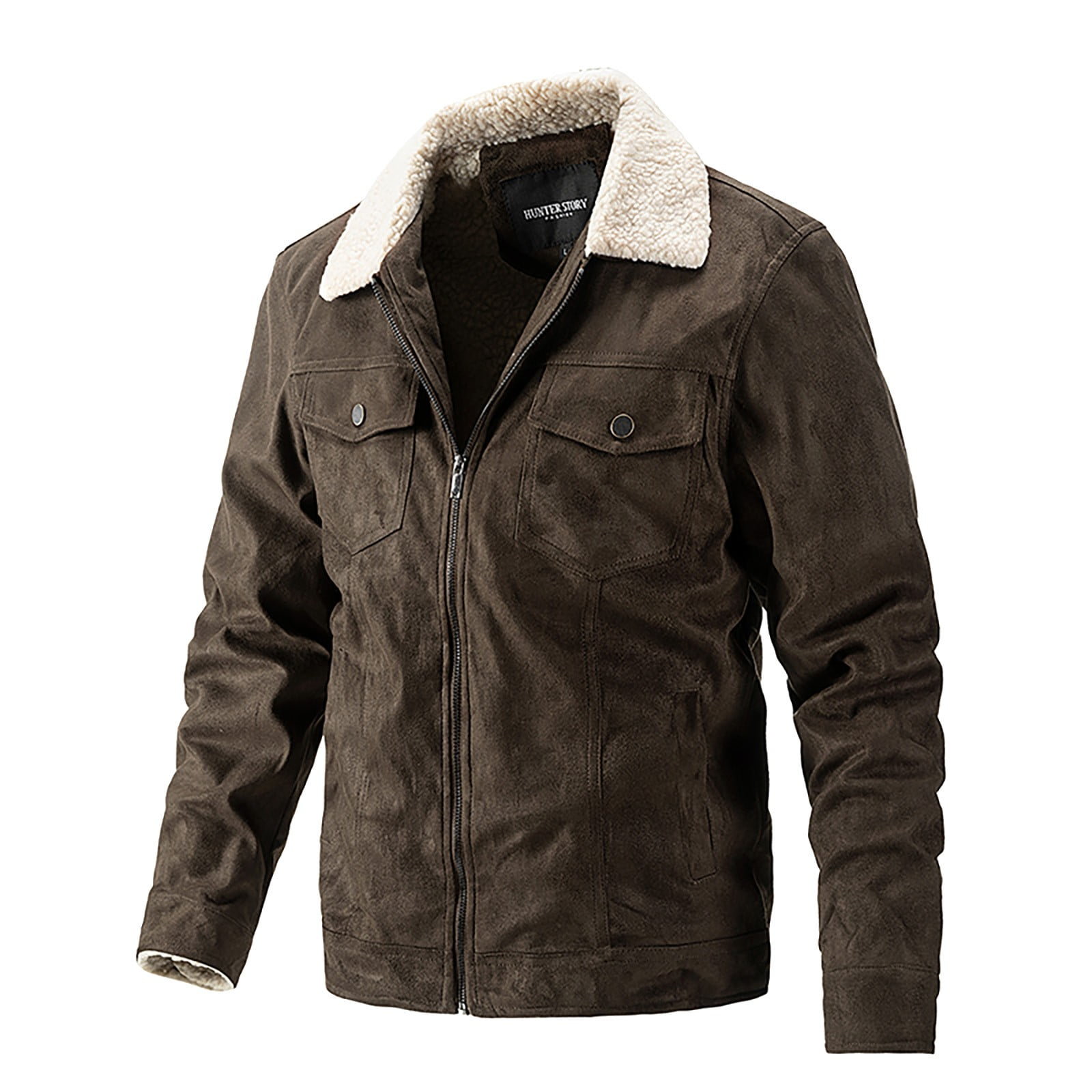 CHEEREAM Mens Faux Shearling Rancher Bomber Jacket Sheepskin Leather ...