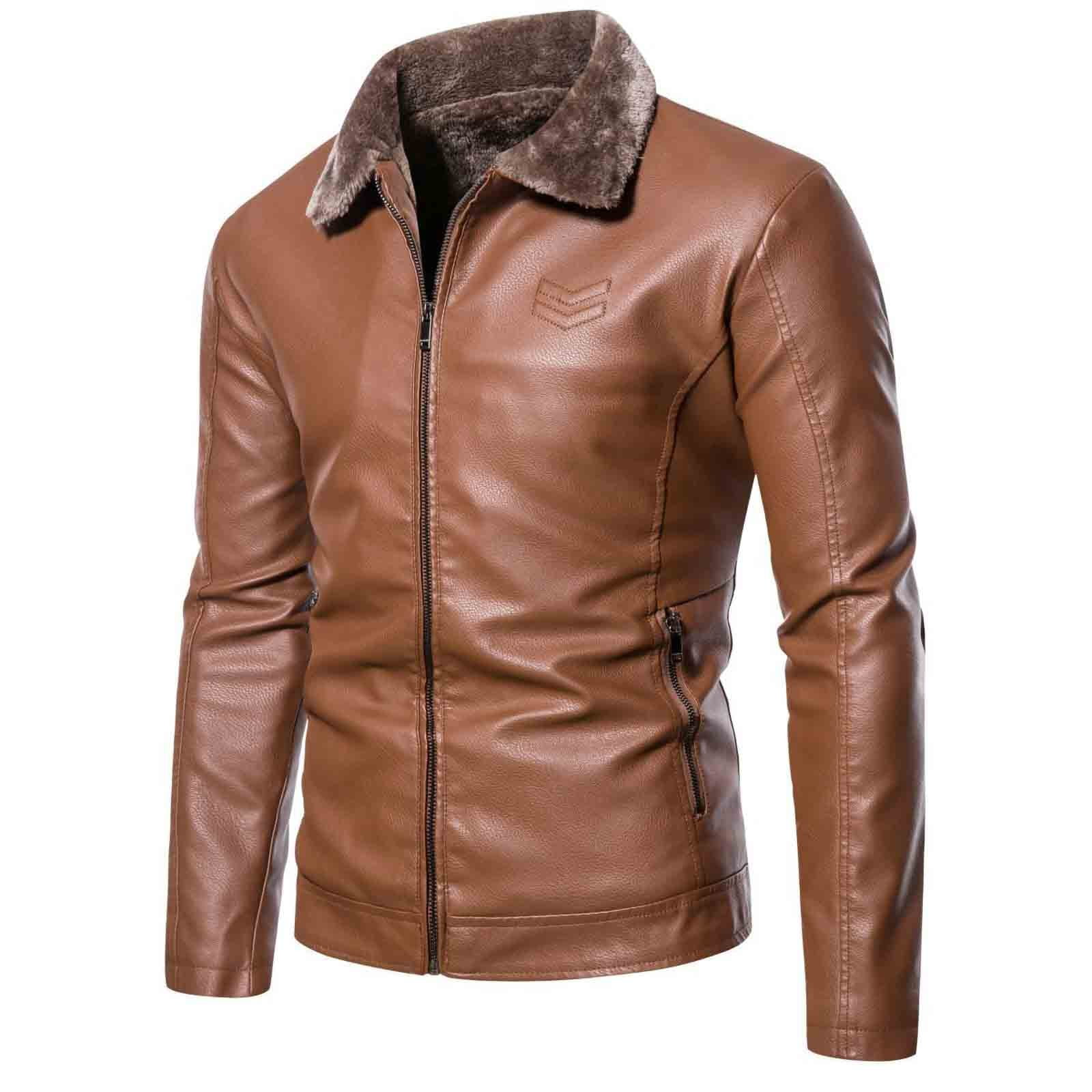 CHEEREAM Mens Faux Shearling Rancher Bomber Jacket Sheepskin Leather ...