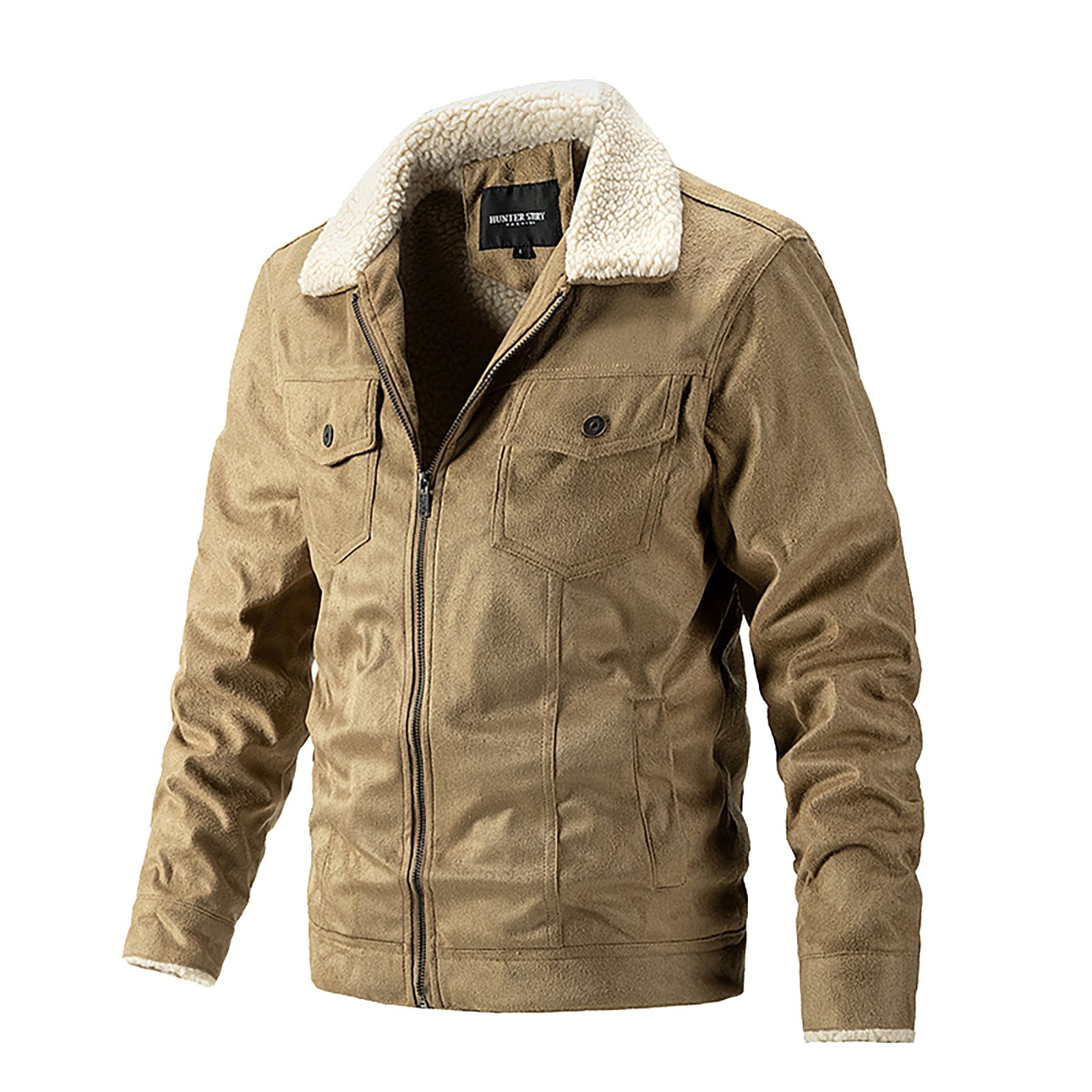 CHEEREAM Mens Faux Shearling Rancher Bomber Jacket Sheepskin Leather ...