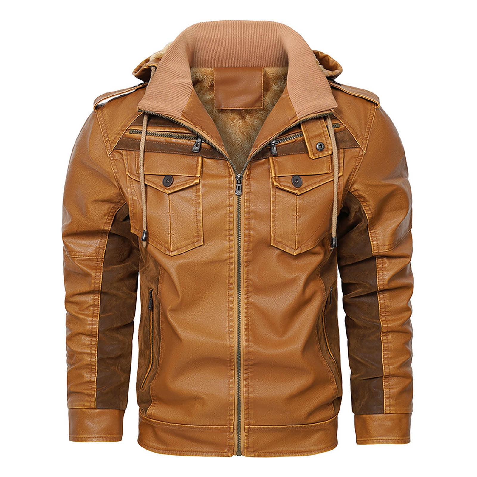 CHEEREAM Mens Faux Shearling Rancher Bomber Jacket Sheepskin Leather Warm Duffle Trench Coat ...