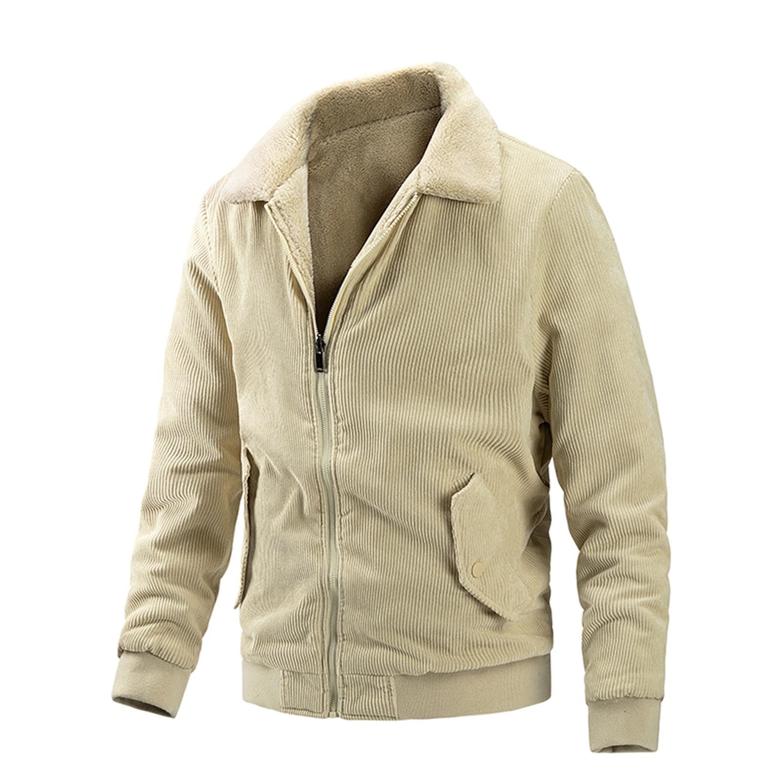 CHEEREAM Mens Fleece Lined Corduroy Jackets Heavyweight Full Zip Bomber ...