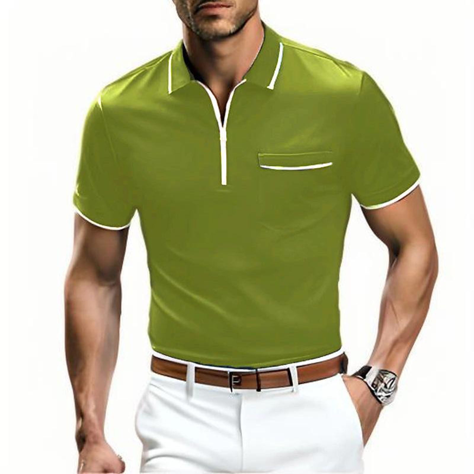 CHEEREAM Mens Polo Shirts Quarter Zip Shirts Casual Classic Lightweight ...