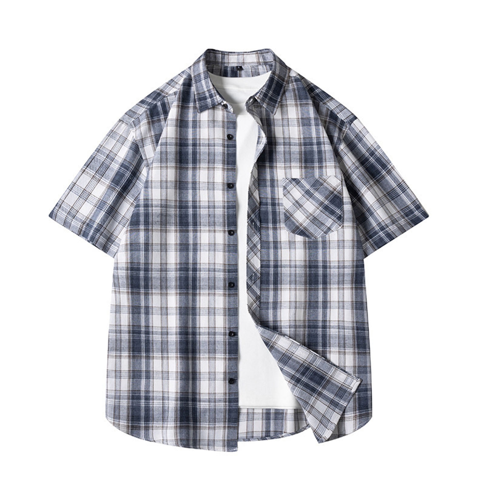 CHEEREAM Mens Short Sleeve Button Down Shirt Plaid Button Up Shirts ...