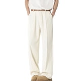CHEEREAM Mens Wide Leg Dress Pants Pleated Straight Leg Formal Fit ...