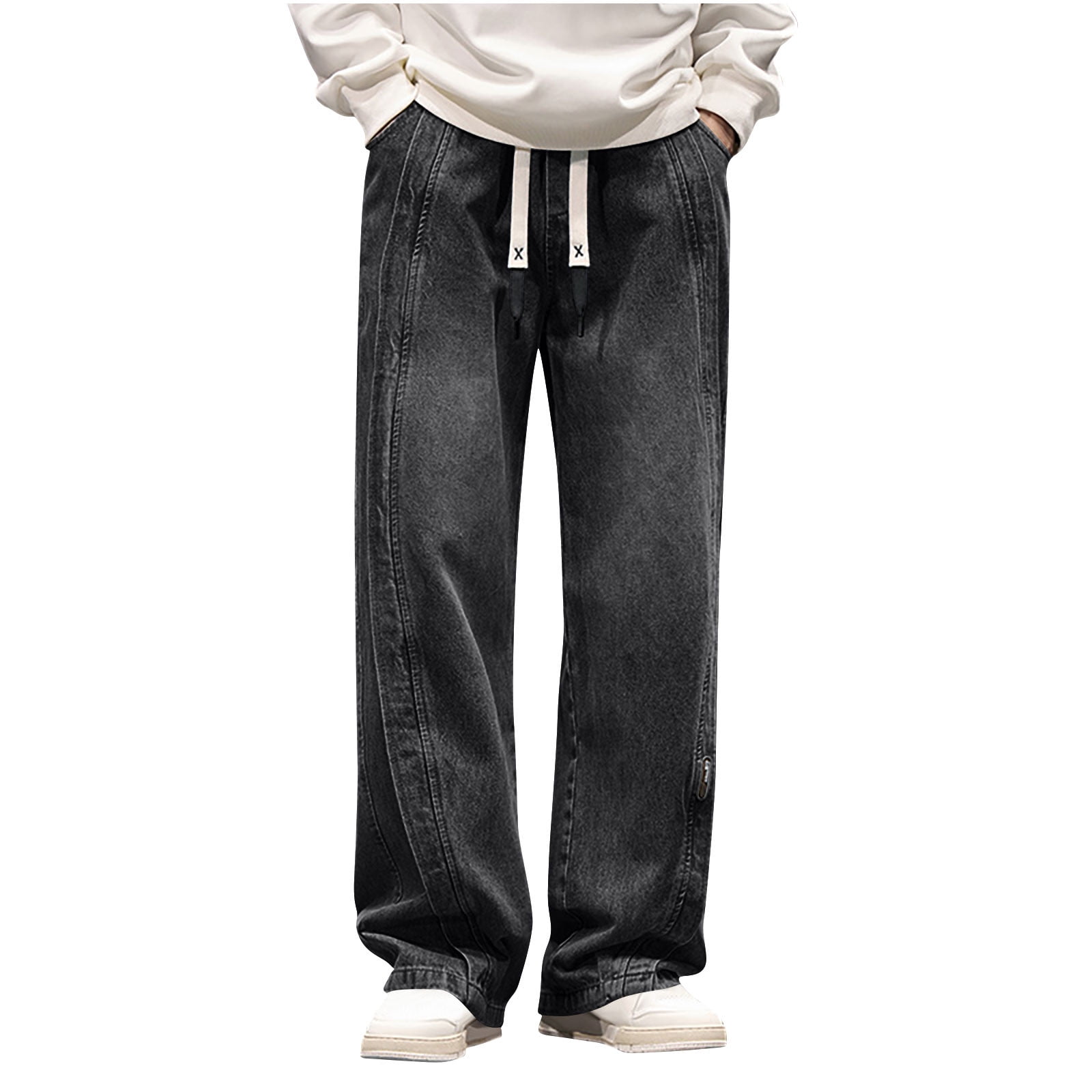 CHEEREAM Mens Wide Leg Jeans Elastic Waist Baggy Jeans Casual Loose Fit ...
