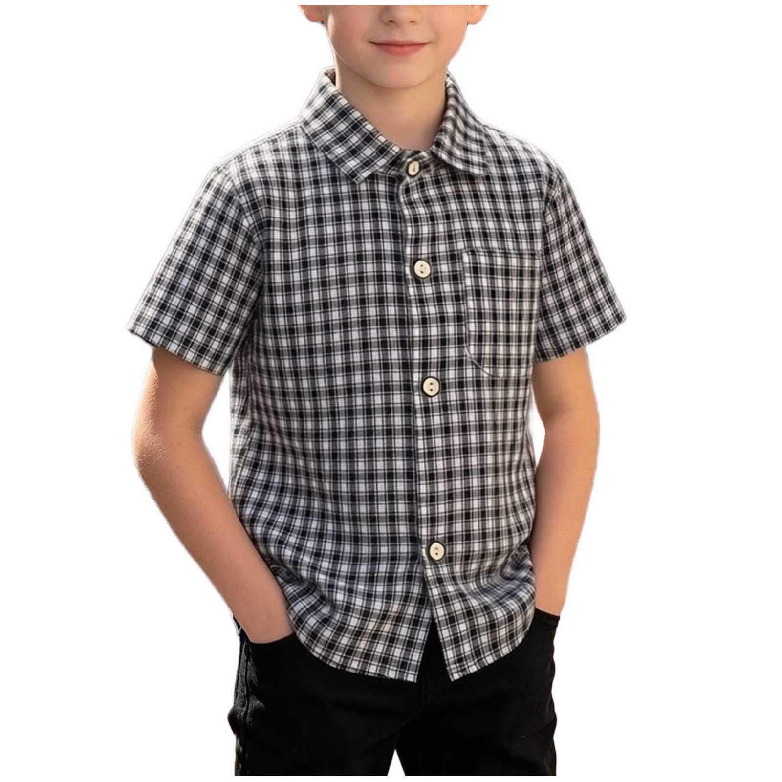 CHEEREAM Plaid Shirt For Boys Short Sleeve Button Down Collared Dress ...