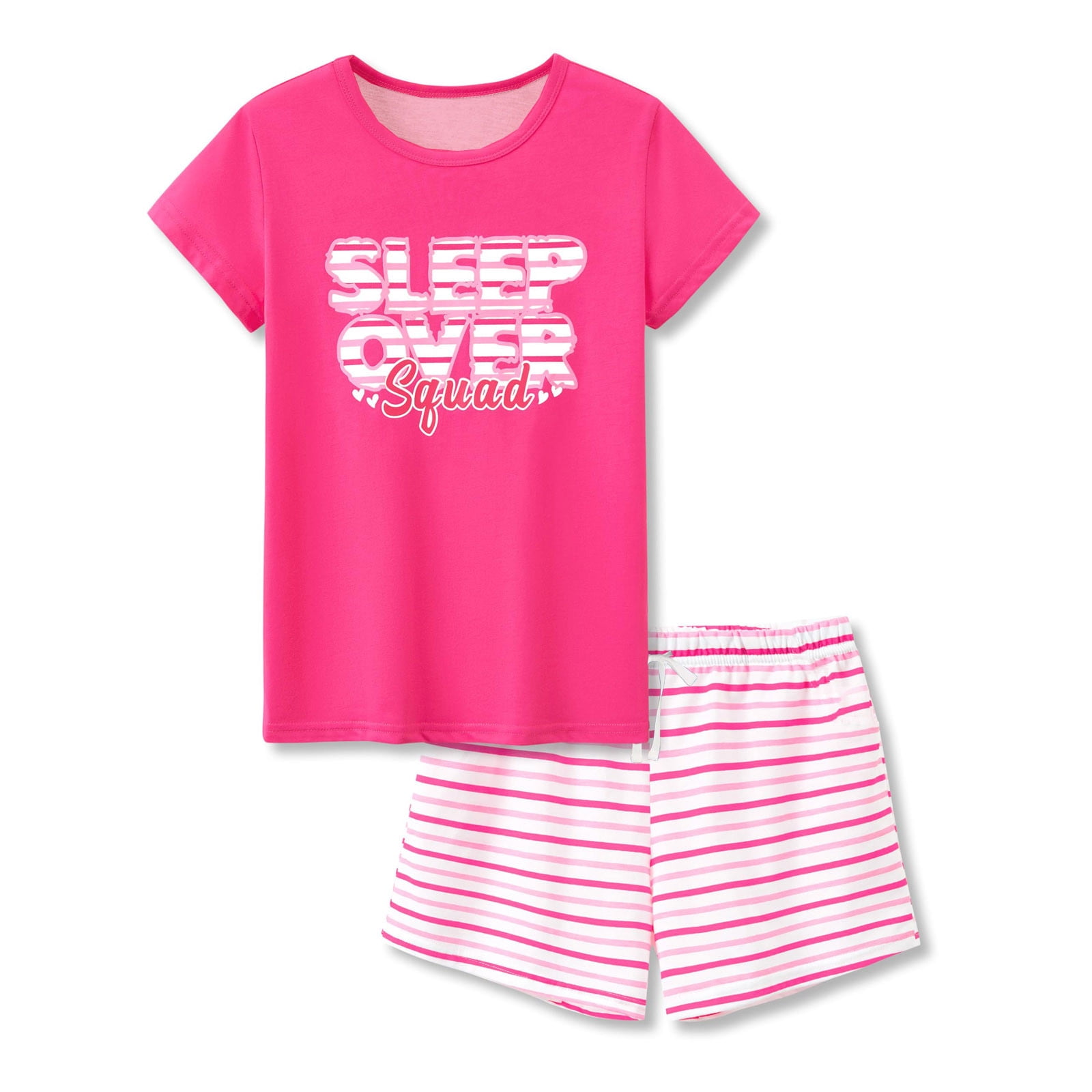 CHEEREAM Summer Pajamas for Girls Stripe and Glittering Heart PJS Pal ...