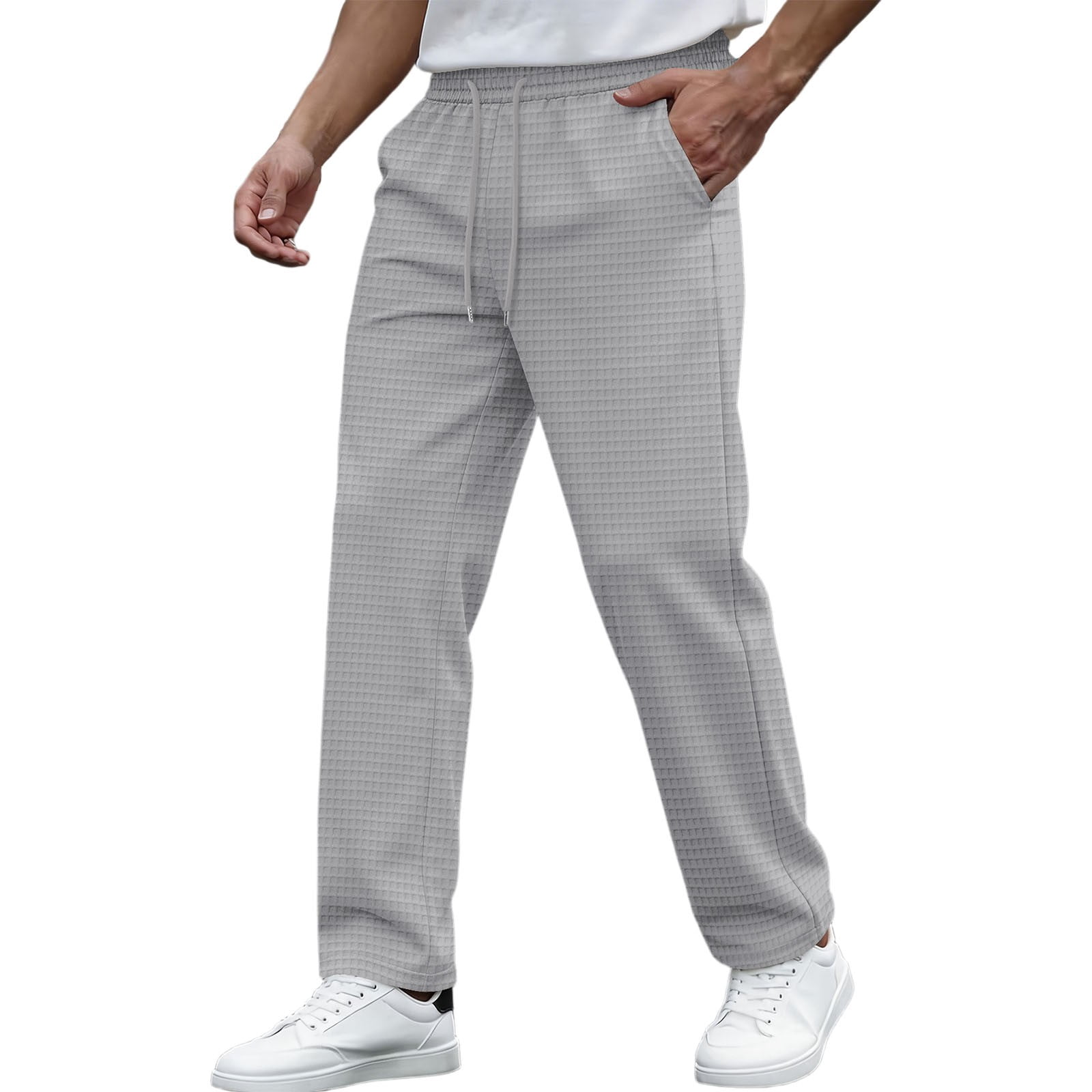 CHEEREAM Textured Pants for Mens Elastic Drawstring Waist Trouser Loose ...