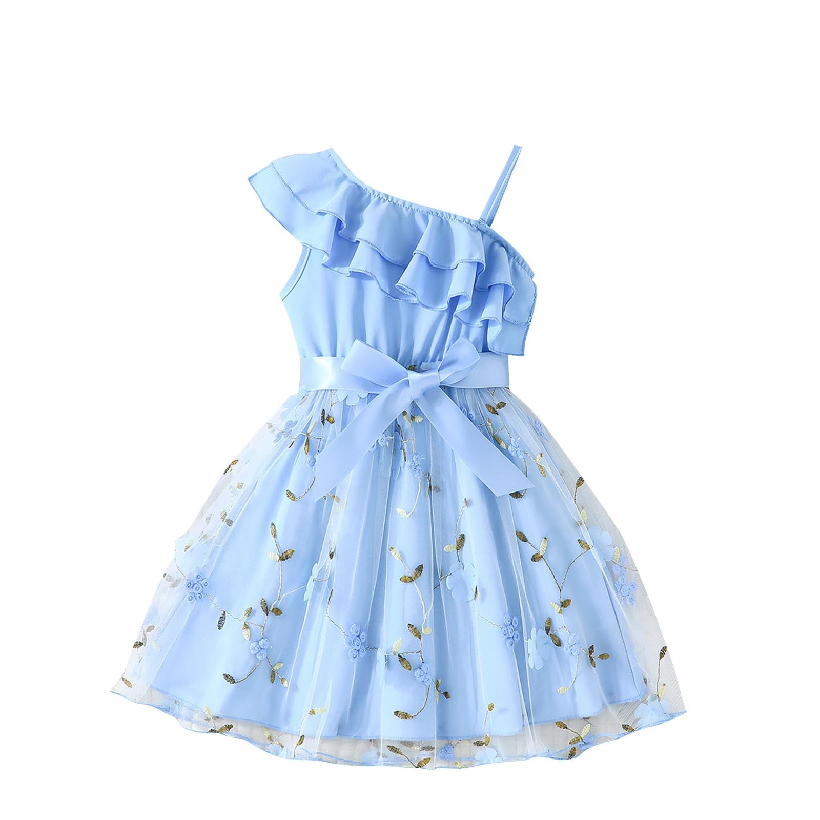 CHEEREAM Toddler Girls Tulle Princess Dress One Shoulder Formal Ruffle ...