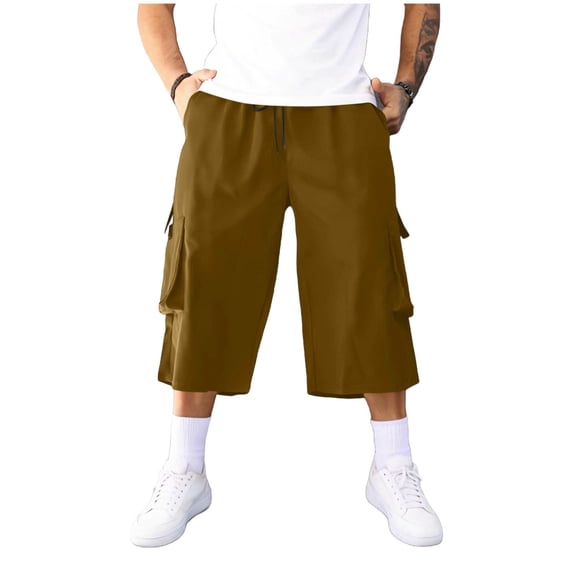 CHEEREAM Wide Leg Pants For Mens Baggy Cargo Capri Drawstring Elastic ...