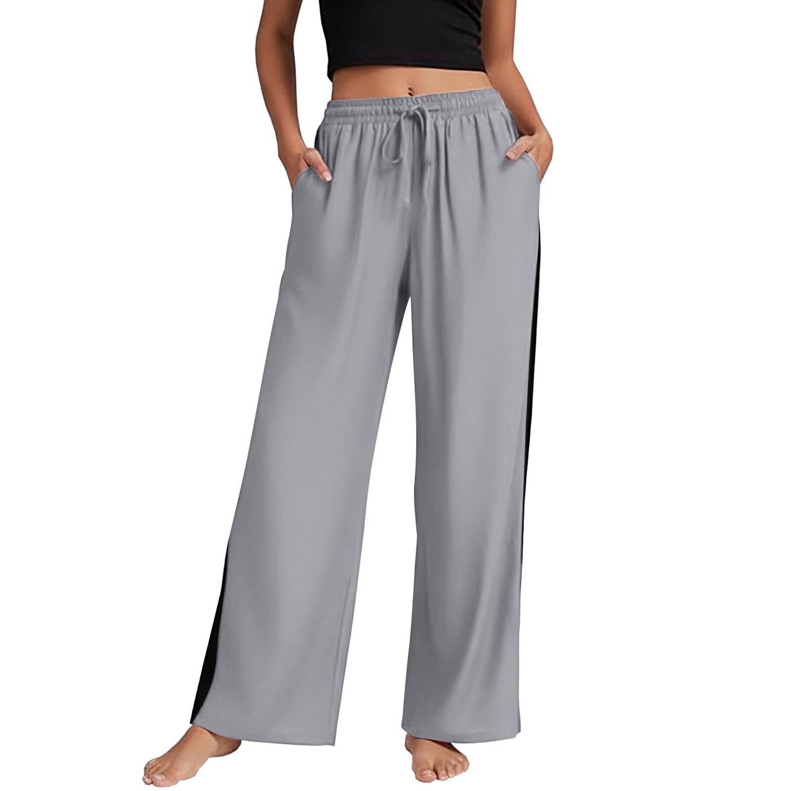 CHEEREAM Womens Baggy Pants Elastic Waisted Flowy Travel Wide Leg ...