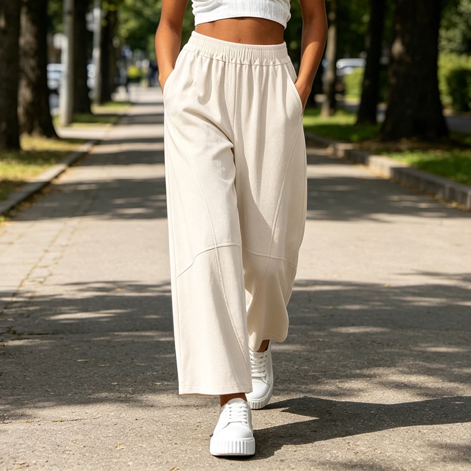 CHEEREAM Womens Baggy Pants Wide Leg Summer Boho High Waist Casual ...
