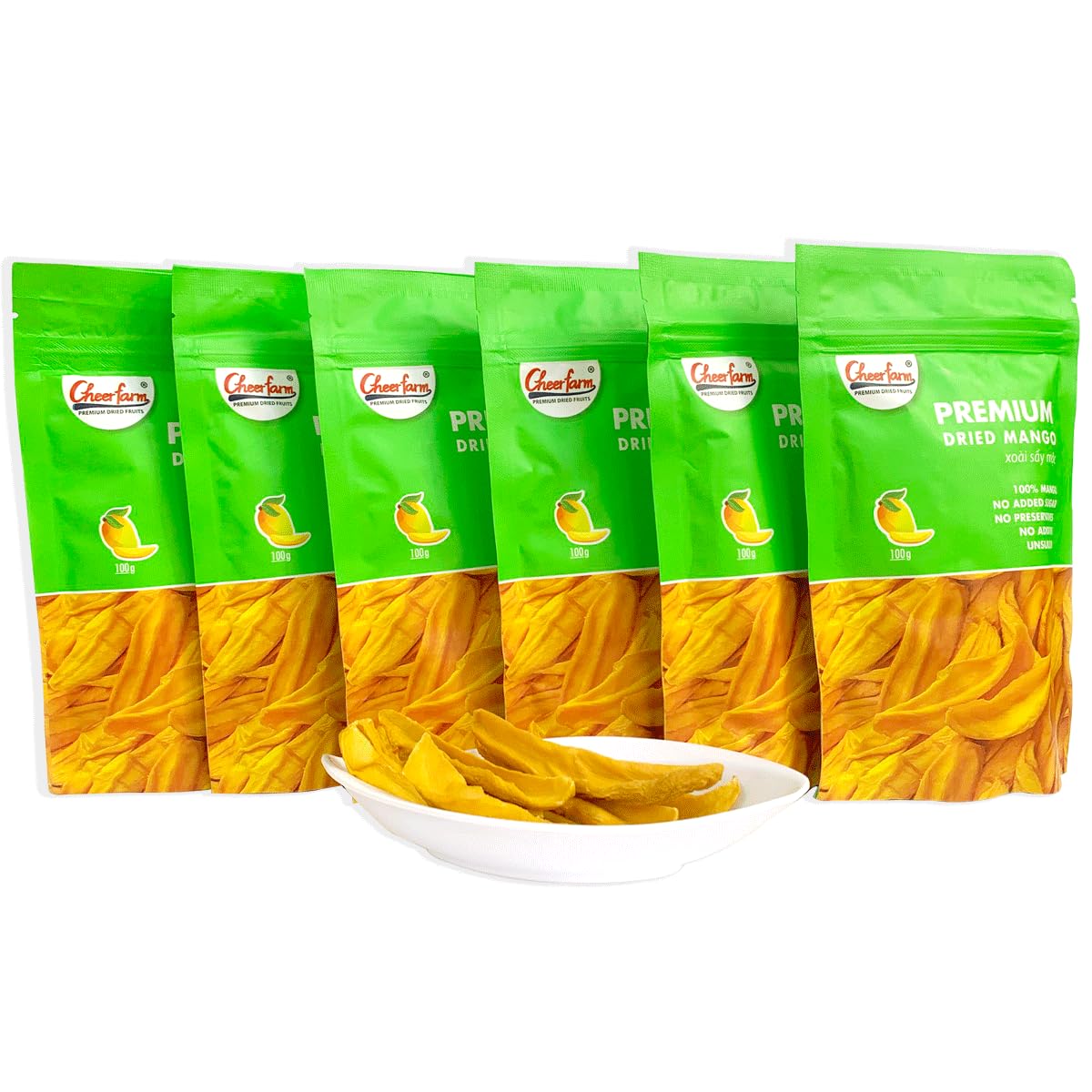 CHEERFARM Vietnam Dried Mango OIF8 No Sugar Added, Premium Mango Slices ...