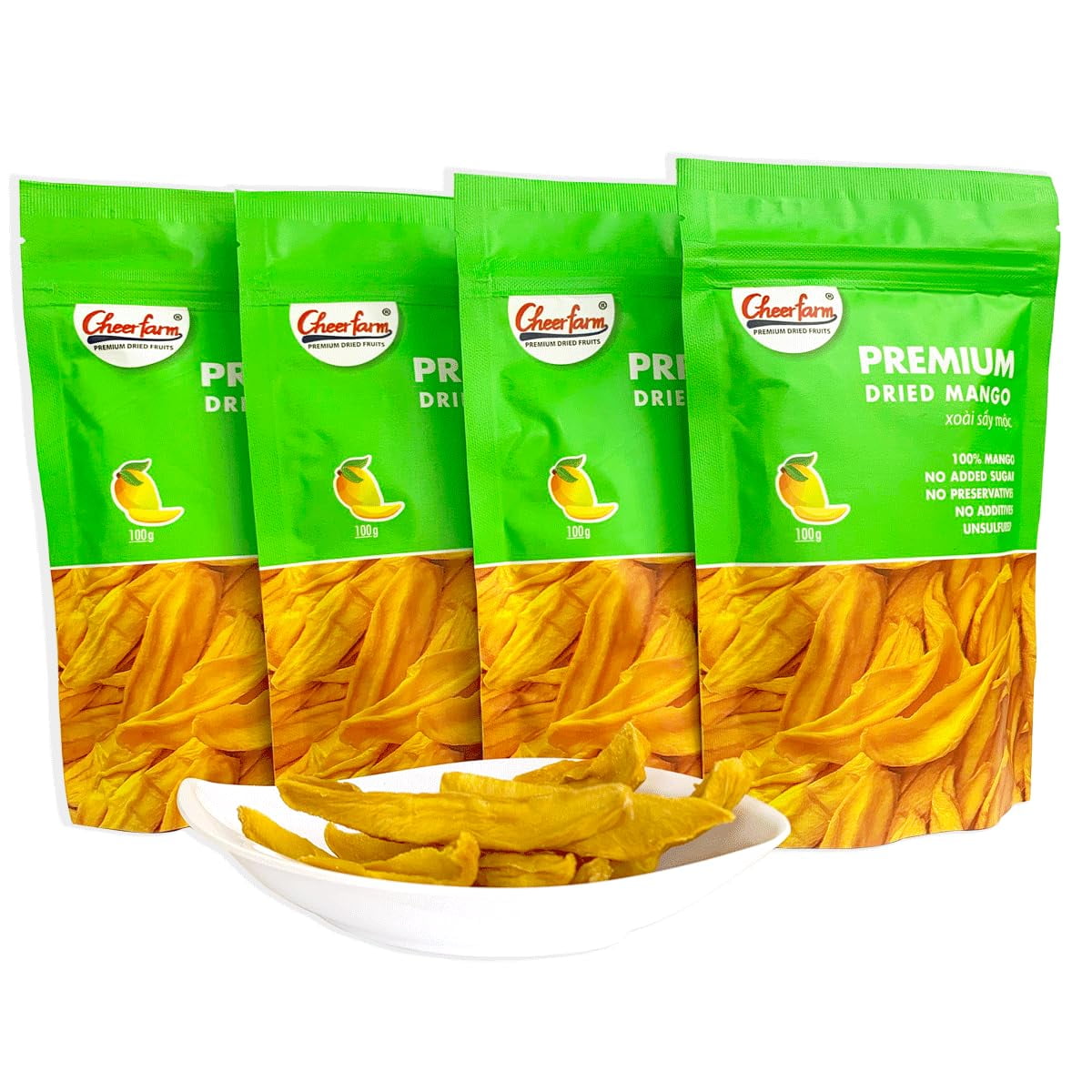 CHEERFARM Vietnam Dried Mango TSF6 No Sugar Added, Premium Mango Slices ...