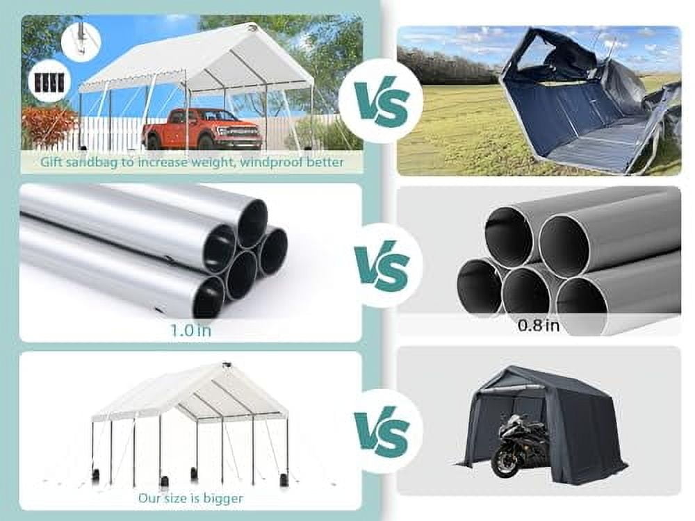 CHEERFUN 10 x 20 Heavy Duty Carport Canopy - Portable Car Tent Garage ...