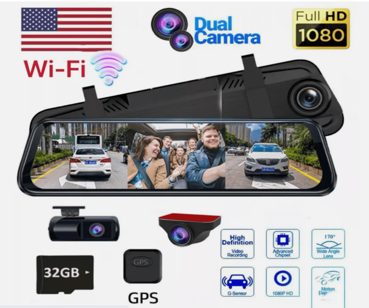 CHEERFUN 1080P HD Rearview Mirror Car DVR Dual Dash Cam Camera with ...