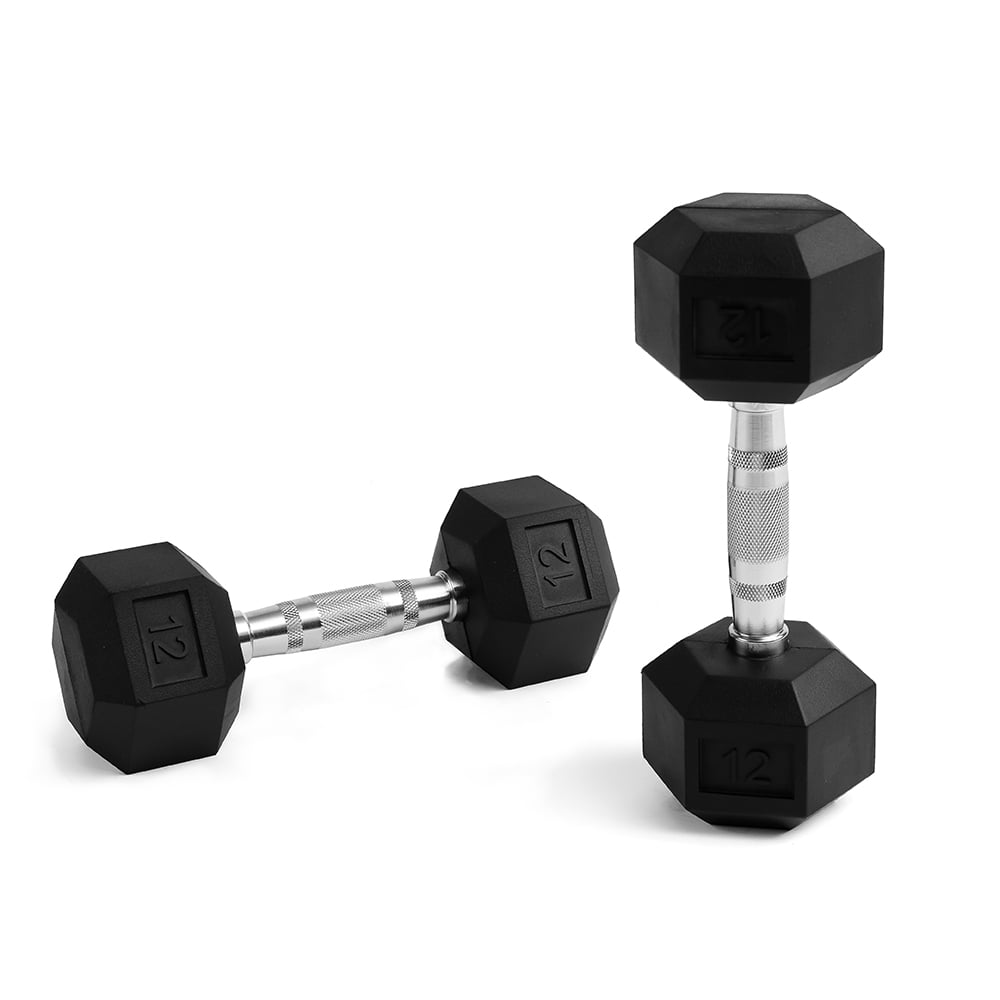CHEERFUN 12LB 1-Pair Rubber Coated Solid Cast Iron Dumbbell with ...