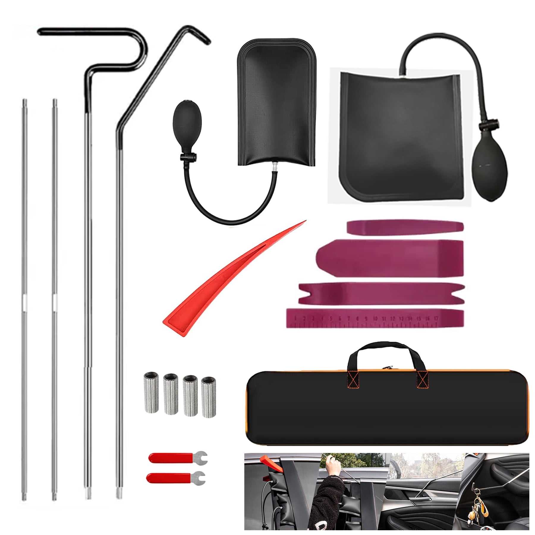 CHEERFUN 18-Piece Stainless Steel Car Emergency Key Hook Tool Set with ...