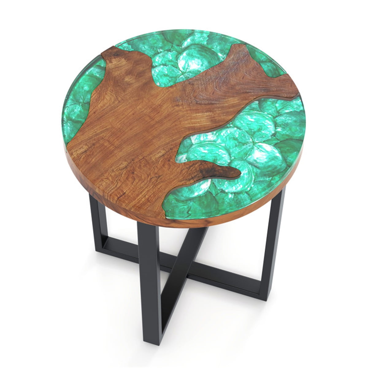 CHEERFUN 20-Inch Round End Table with Epoxy Top for Indoor and Outdoor ...