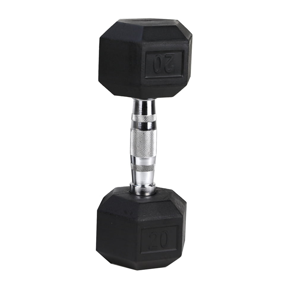 CHEERFUN 20LB Rubber Coated Solid Cast Iron Dumbbell with Contoured ...