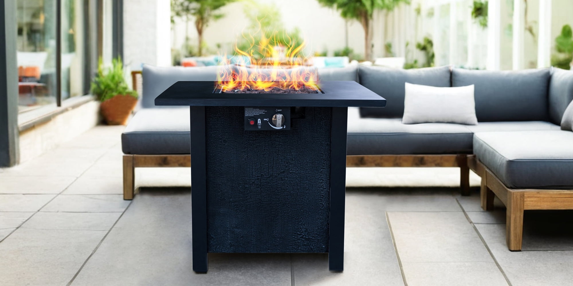 CHEERFUN 25' H Outdoor Patio Propane Gas Fire Pit Table - 50,000 BTU ...