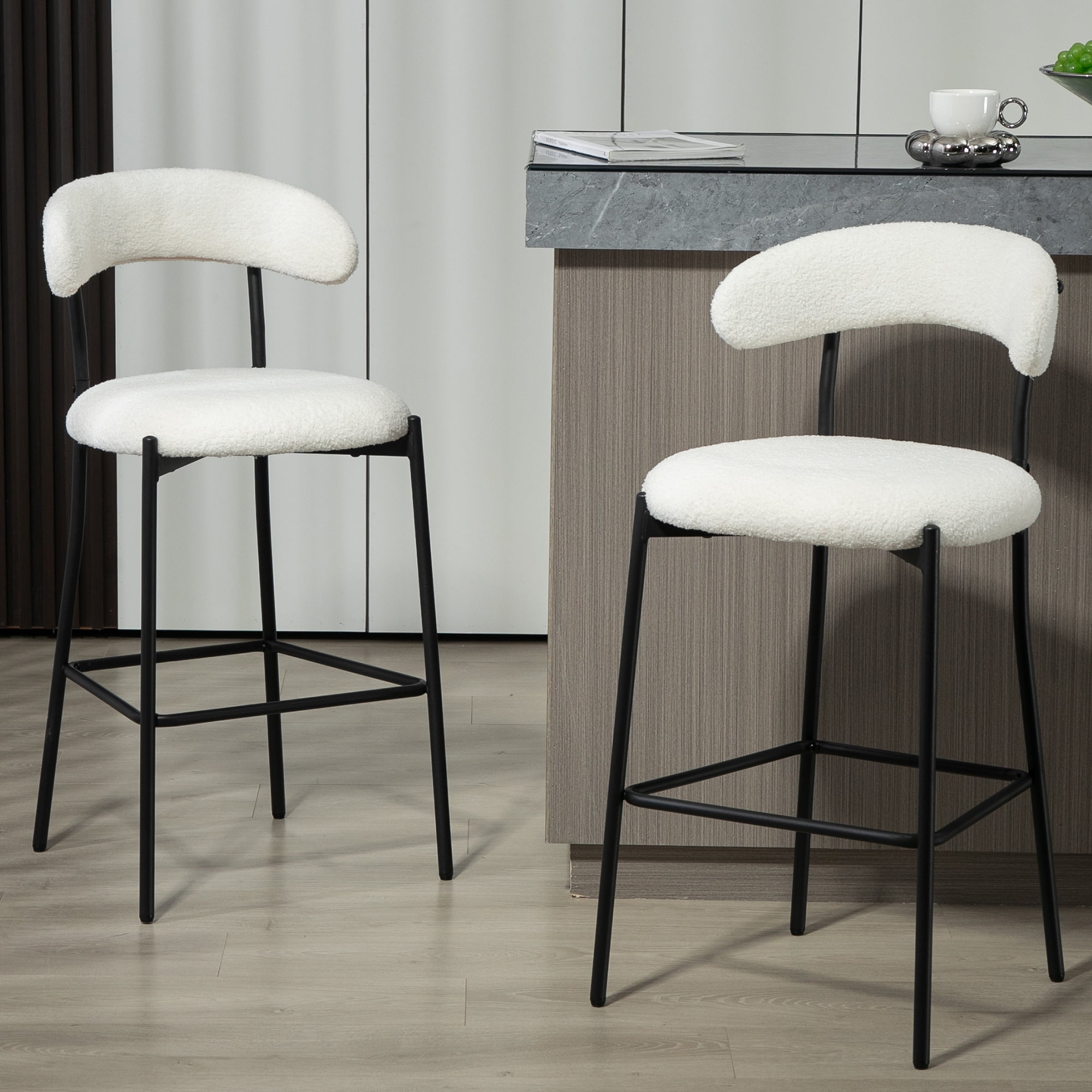 CHEERFUN 26'' Counter Height Bar Stools with Teddy Fabric Cover ...