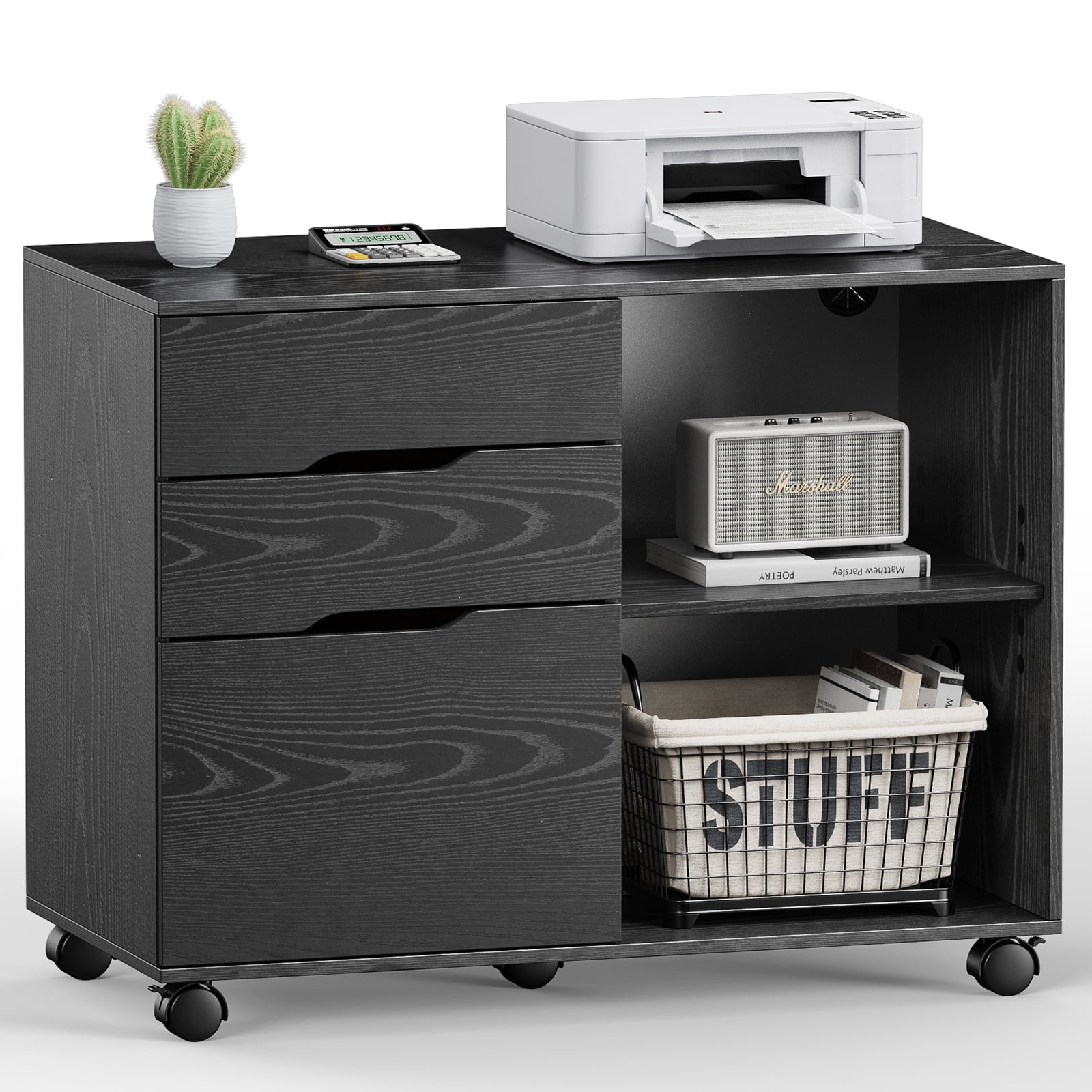 CHEERFUN 3 Drawer Filing Cabinet Wood Printer Stand with Storage ...