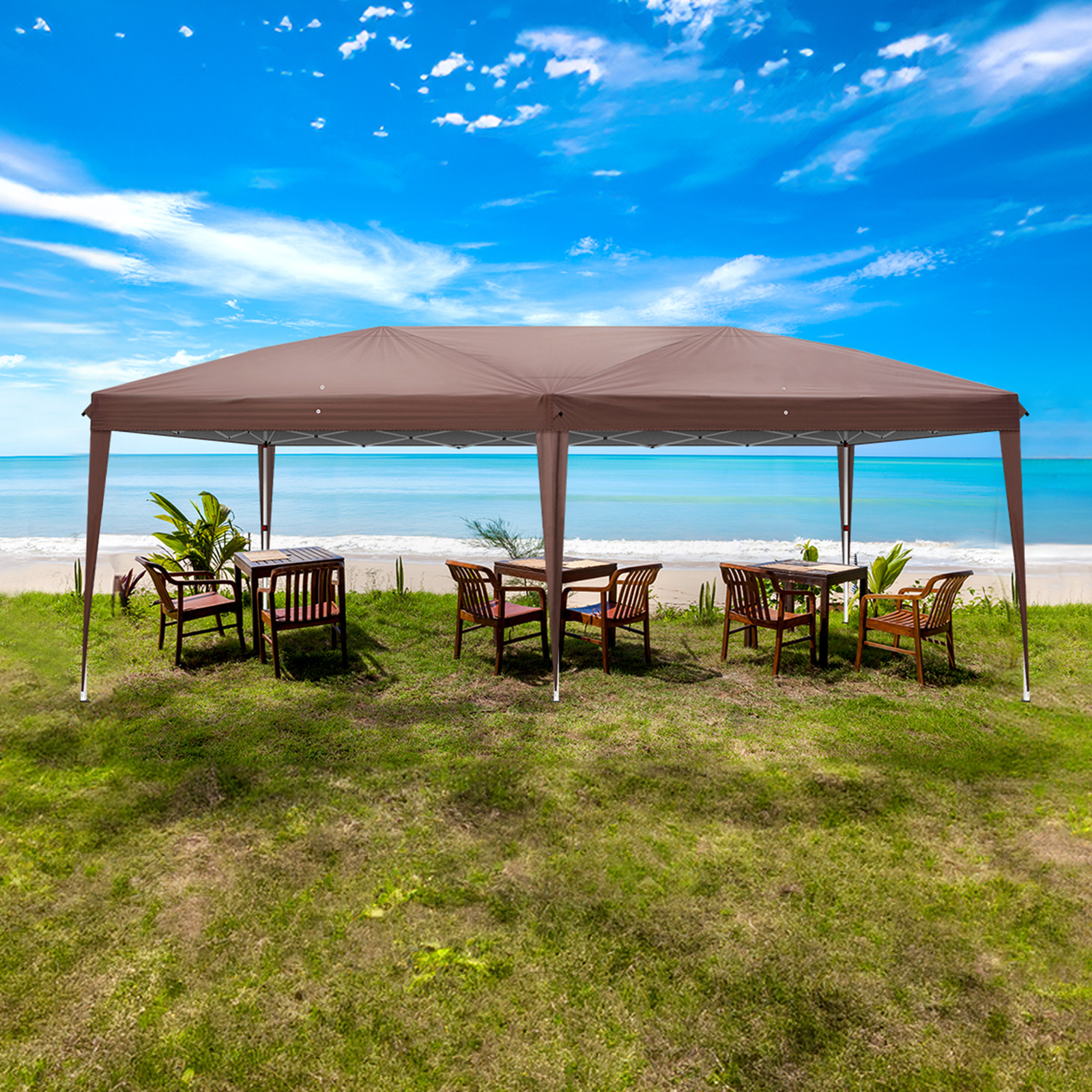 CHEERFUN 3 x 6m Waterproof Folding Tent with Two Windows, Outdoor ...