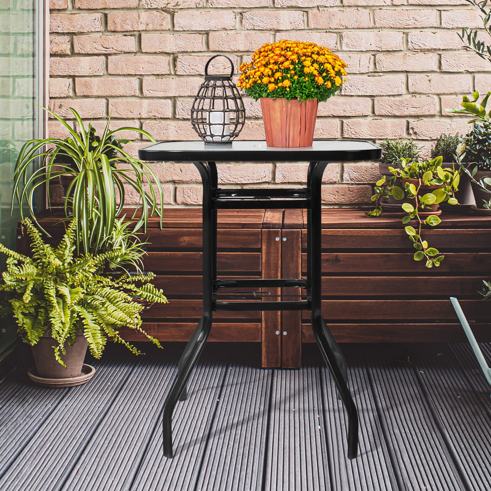 CHEERFUN 31 Inch Patio Bar Table, Square Outdoor Bistro Table with ...