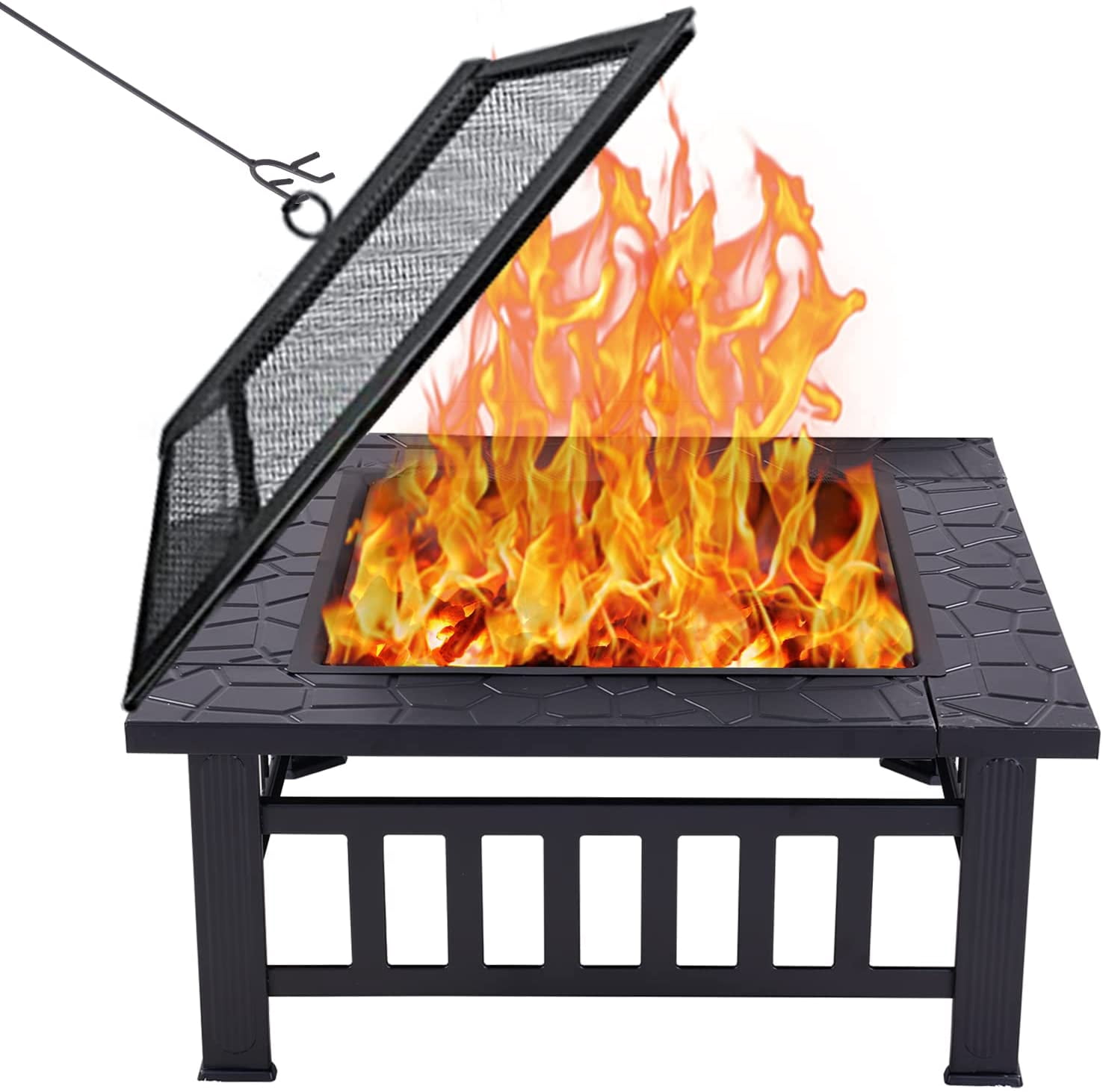 CHEERFUN 32 inch Outdoor Fire Pit Table with Spark Screen for Backyard ...