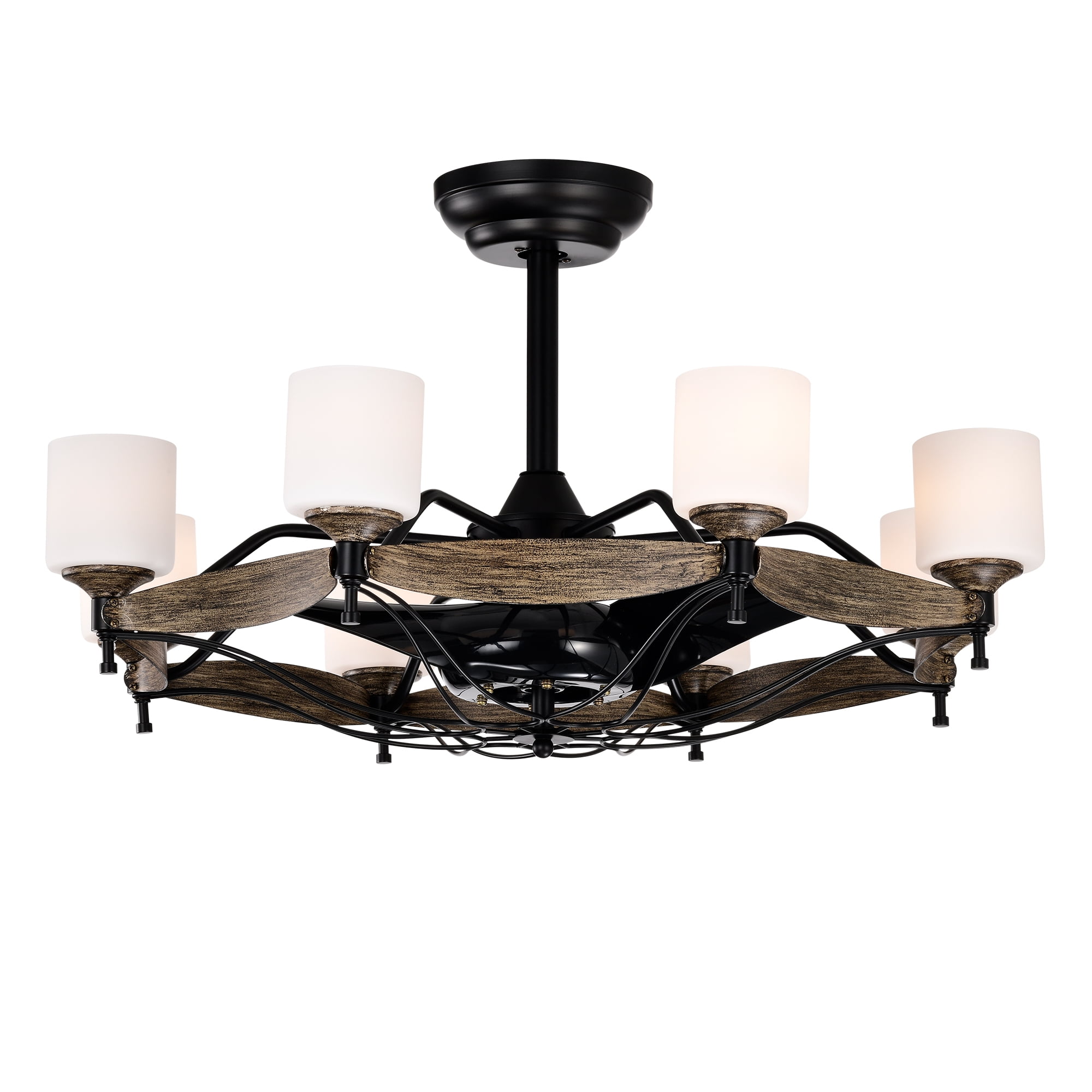 CHEERFUN 33 Inch Chandelier Ceiling Fan with Lights, Matte Black and ...