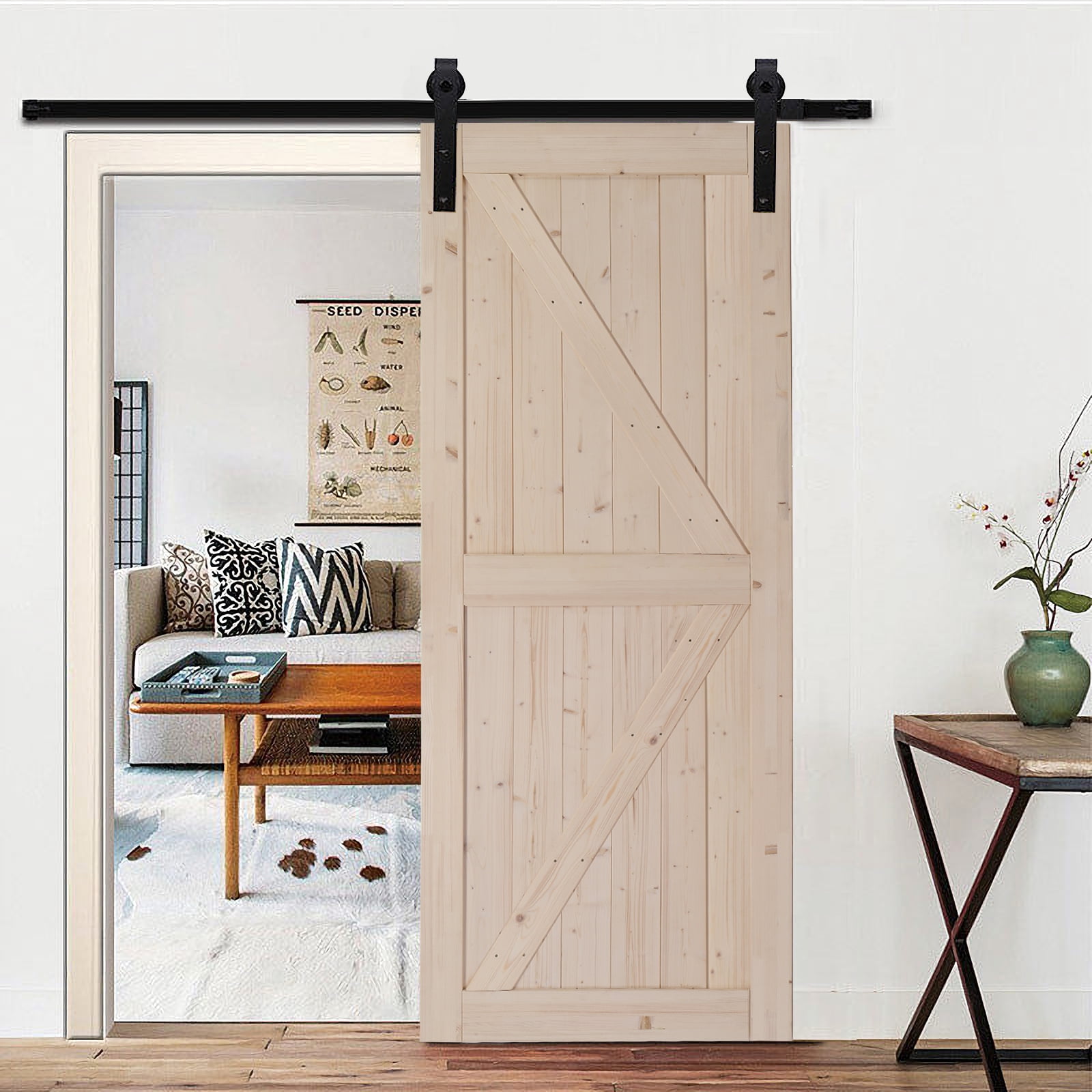 CHEERFUN 36 in. x 84 in. Unfinished Sliding Barn Door with 6.6FT ...
