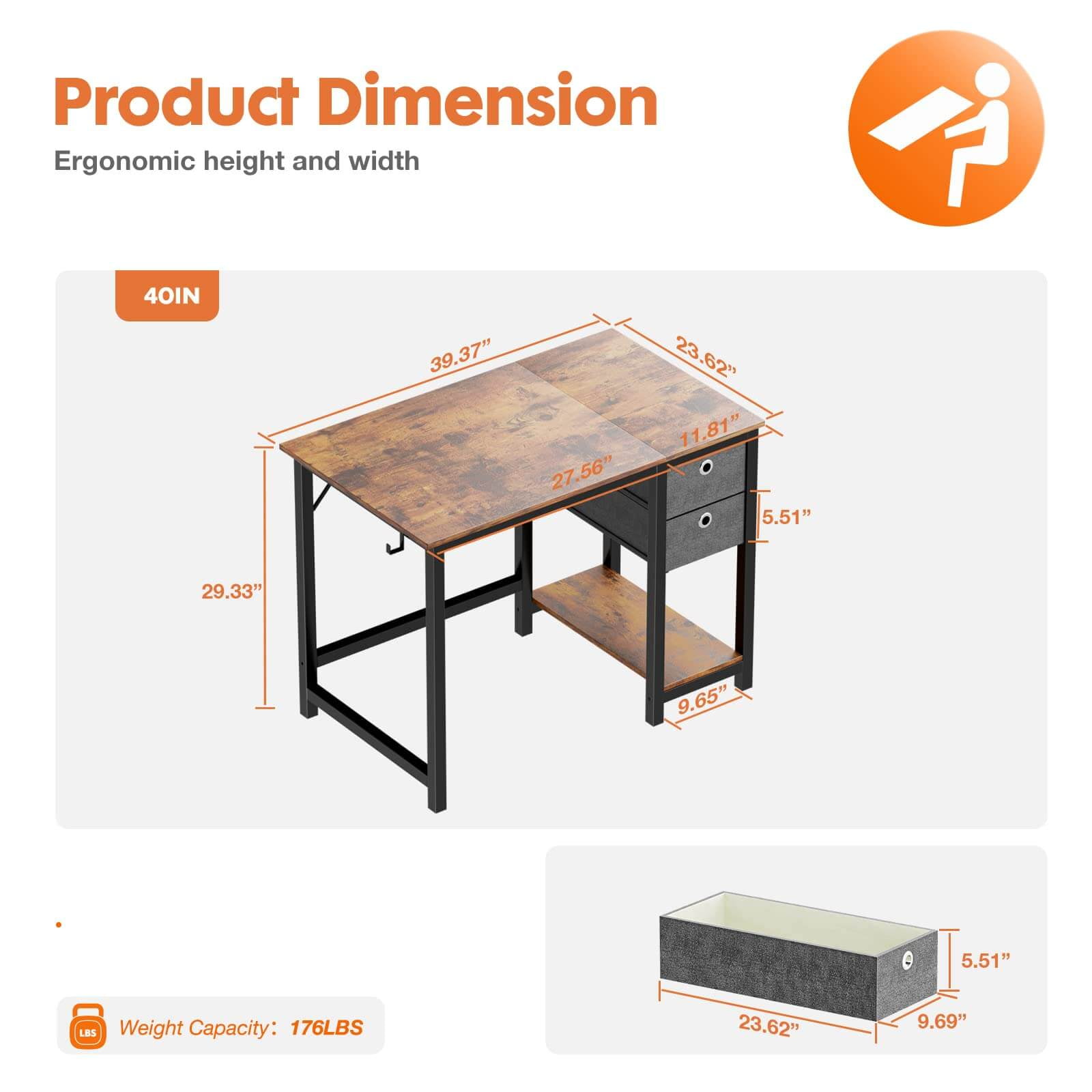 CHEERFUN 40-Inch Computer Desk with Drawers, Small Writing Desk for ...
