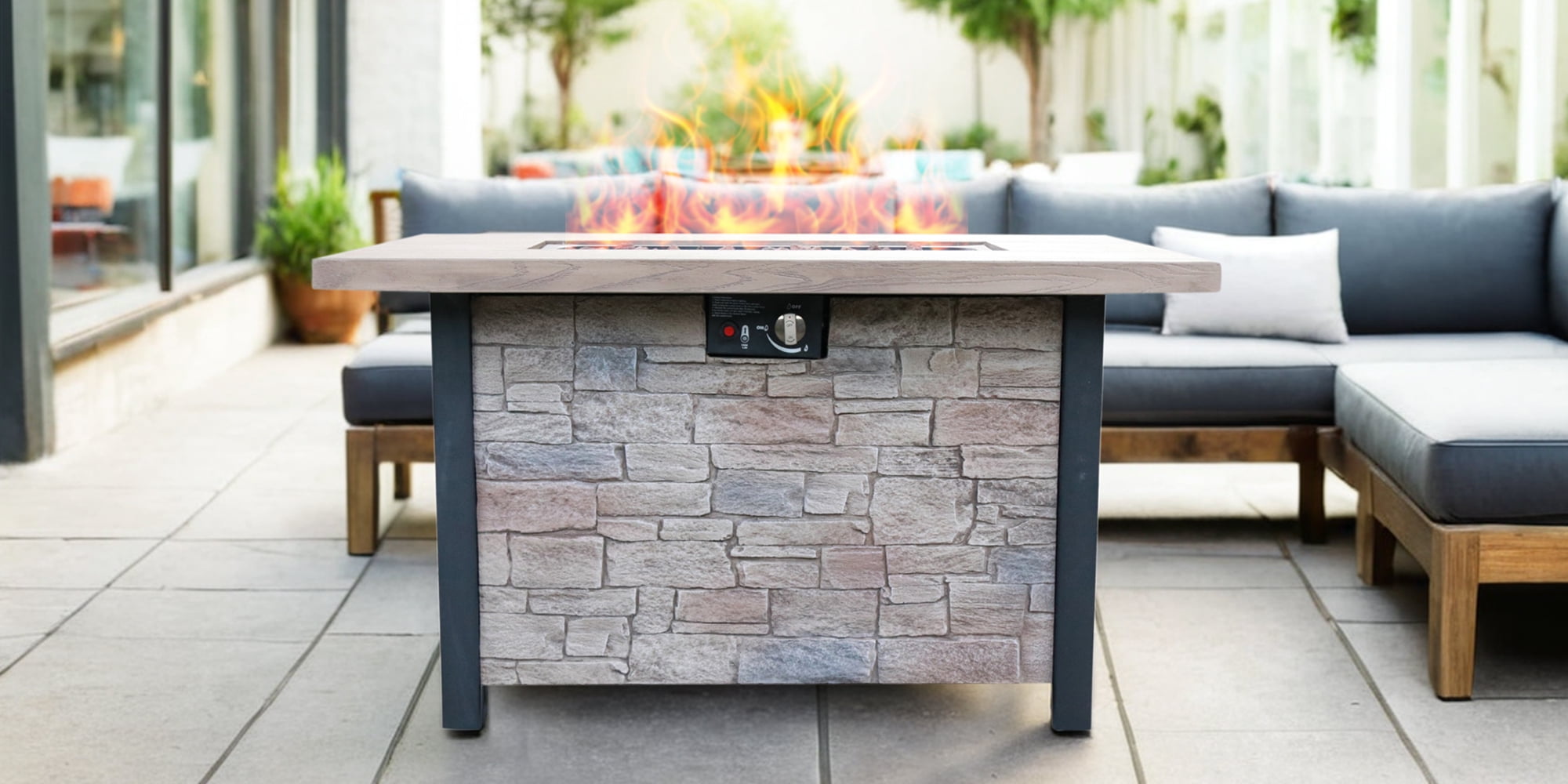 CHEERFUN 44'' W x 25'' H Outdoor Patio Propane Gas Fire Pit Table ...