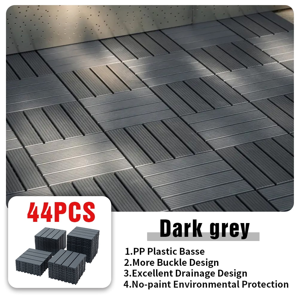 CHEERFUN 44pcs Dark Grey Interlocking Deck Tiles 11.8'x11.8' Non-Slip ...