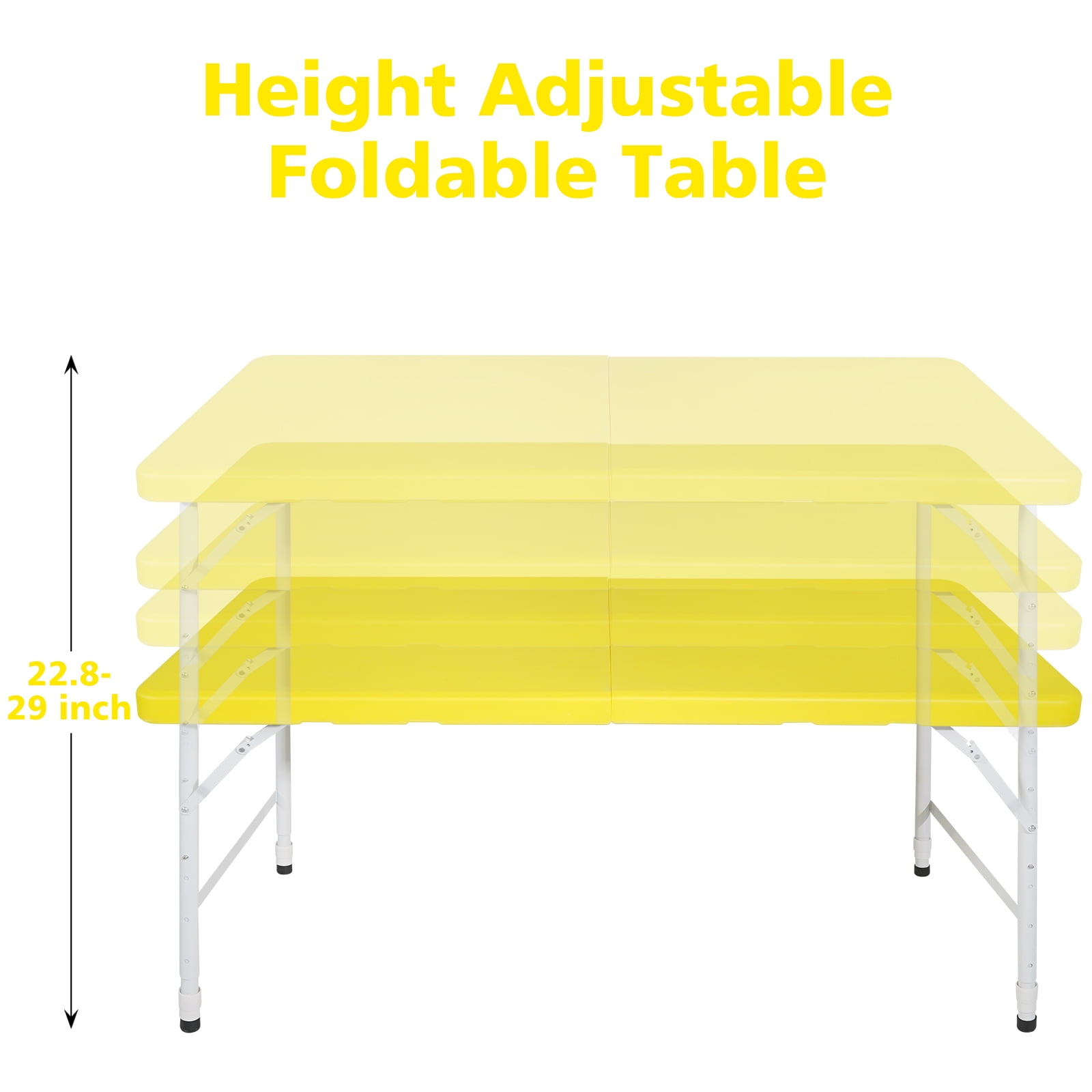 CHEERFUN 4ft Yellow Height Adjustable Portable Folding Table Indoor ...