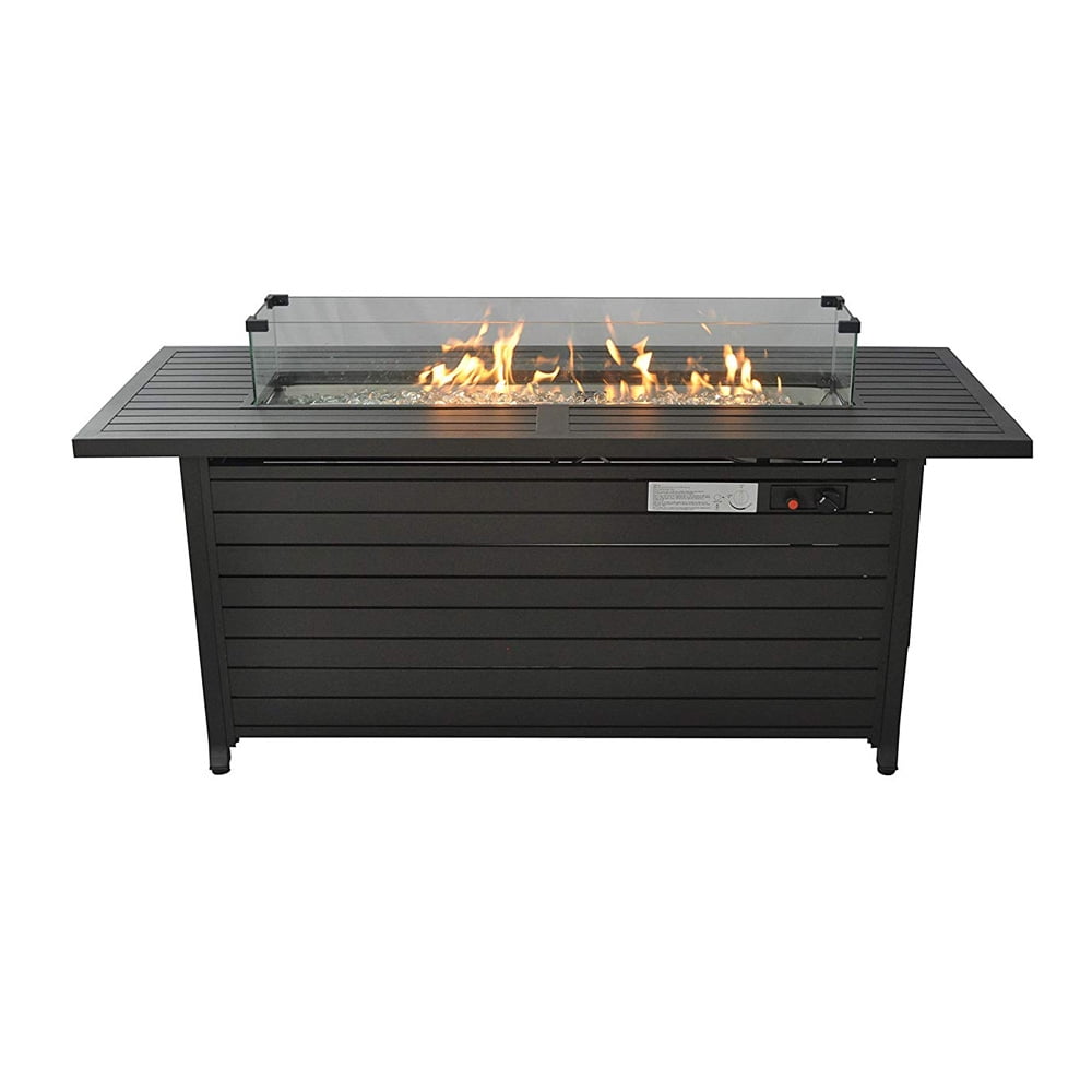 CHEERFUN 57IN Rectangular Aluminum Fire Pit Table with Glass Wind Guard ...
